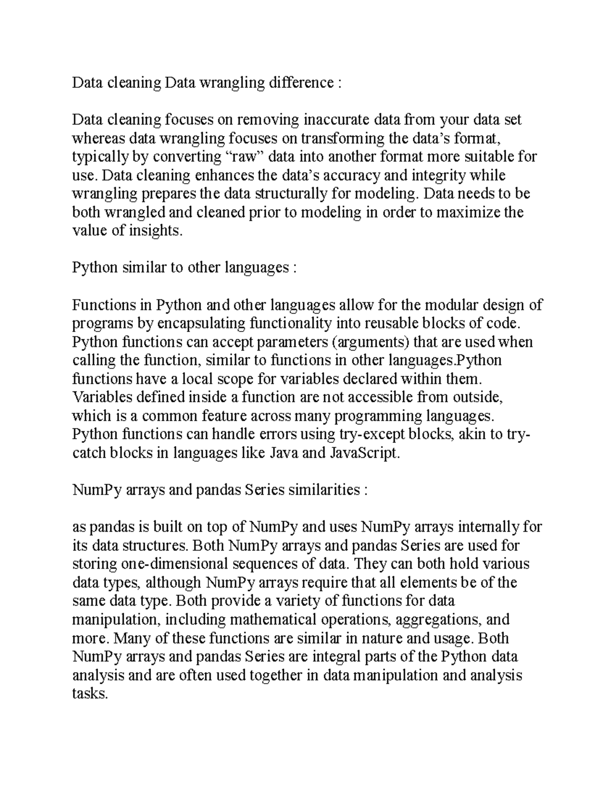 New doc - Practice notes - Data cleaning Data wrangling difference ...