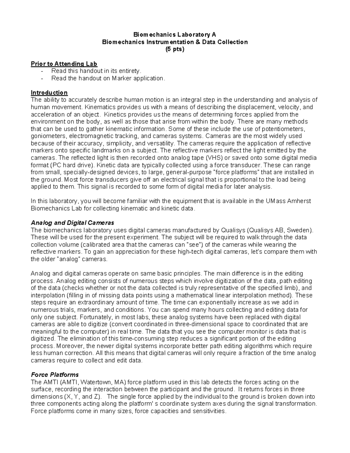 Biomechanics Lab A - Biomechanics Laboratory A Biomechanics ...