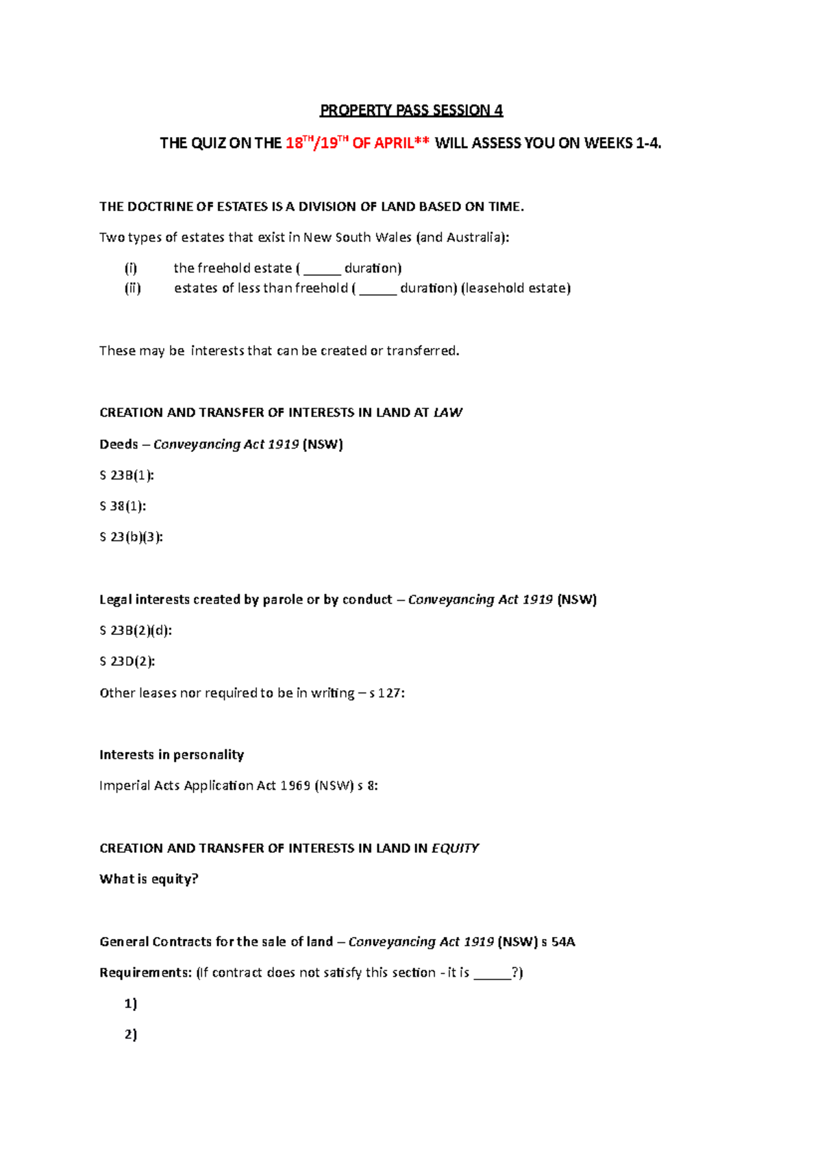 Property PASS Session 4 - ZOOM - PROPERTY PASS SESSION 4 THE QUIZ ON ...