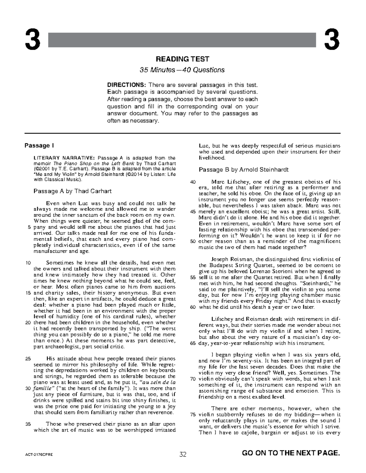Preparing for the ACT - Passage I LITERARY NARRATIVE: Passage A is ...