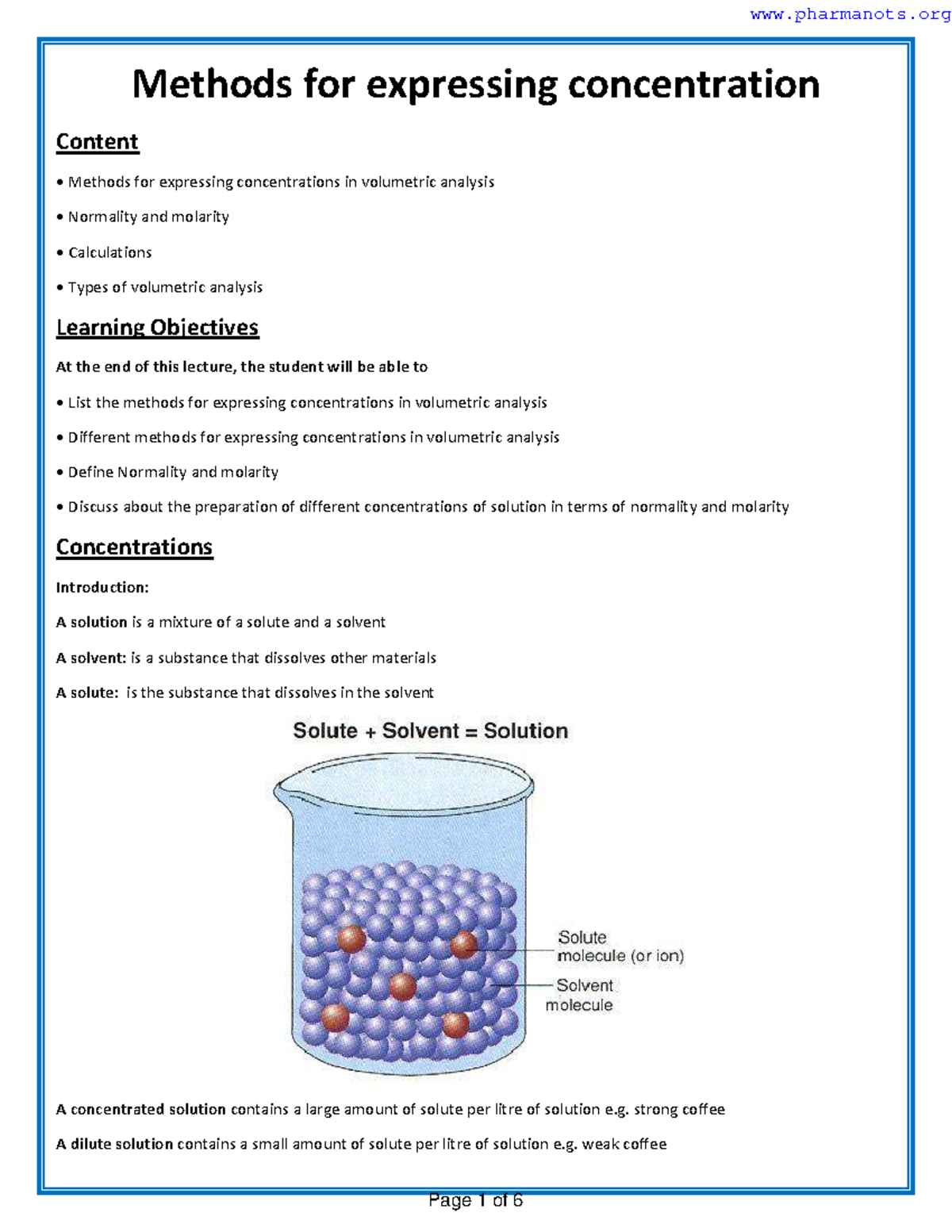 Methods for expressing concentration - strong coffee A dilute solution ...