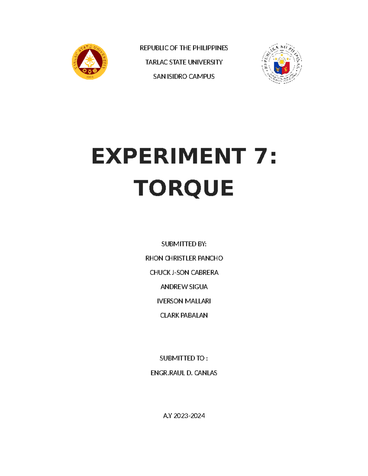 Experiment 7 - Group 02 - Physics - Bachelor of Science in Civil ...