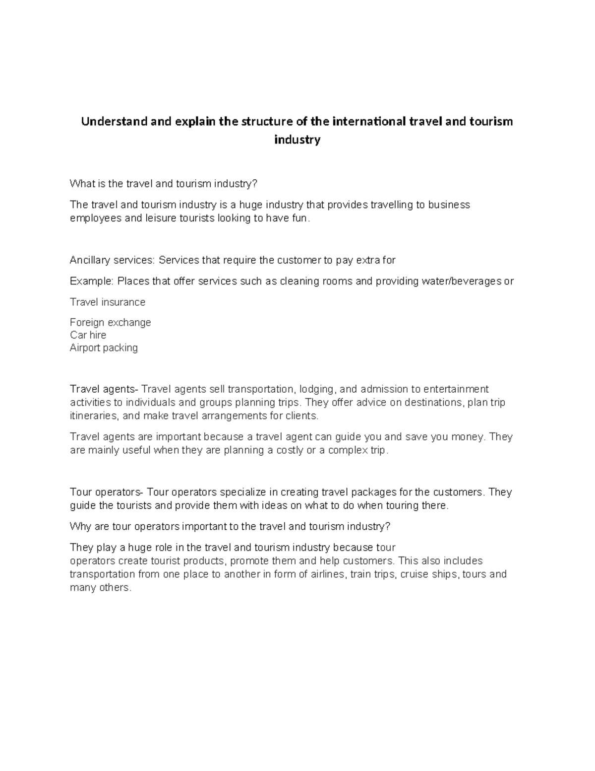 Travel Work - Understand and explain the structure of the international ...