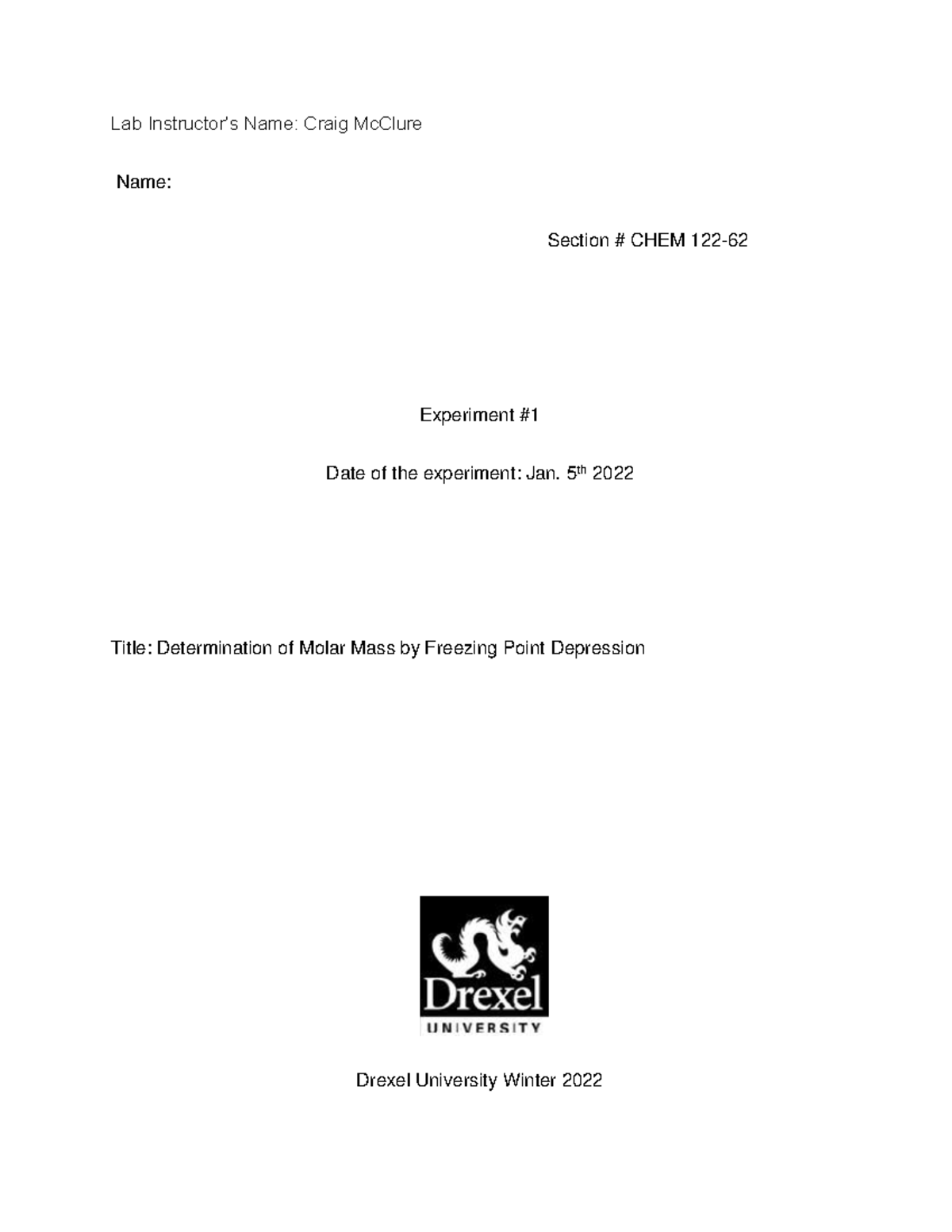 Chem 122 Lab 1 Pdf Experiment 1 87 Points Lost Due To Significant