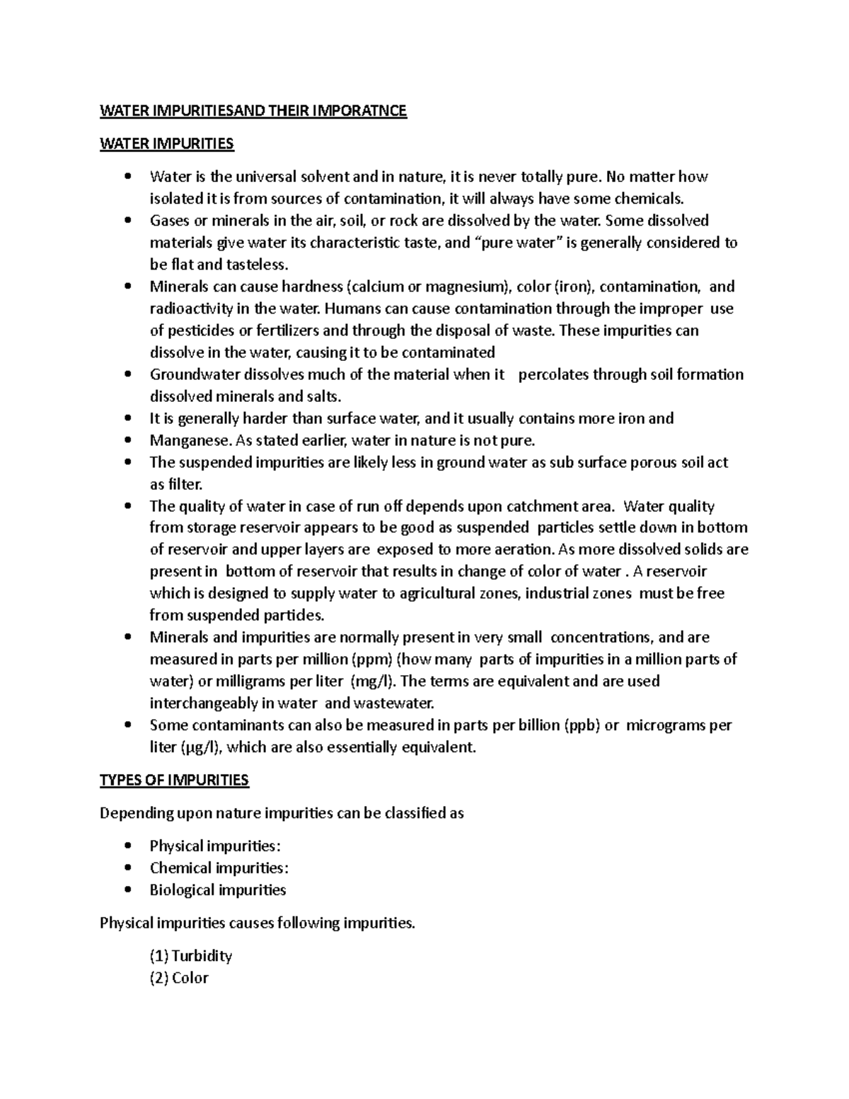 Water impurities and their importantance - WATER IMPURITIESAND THEIR ...