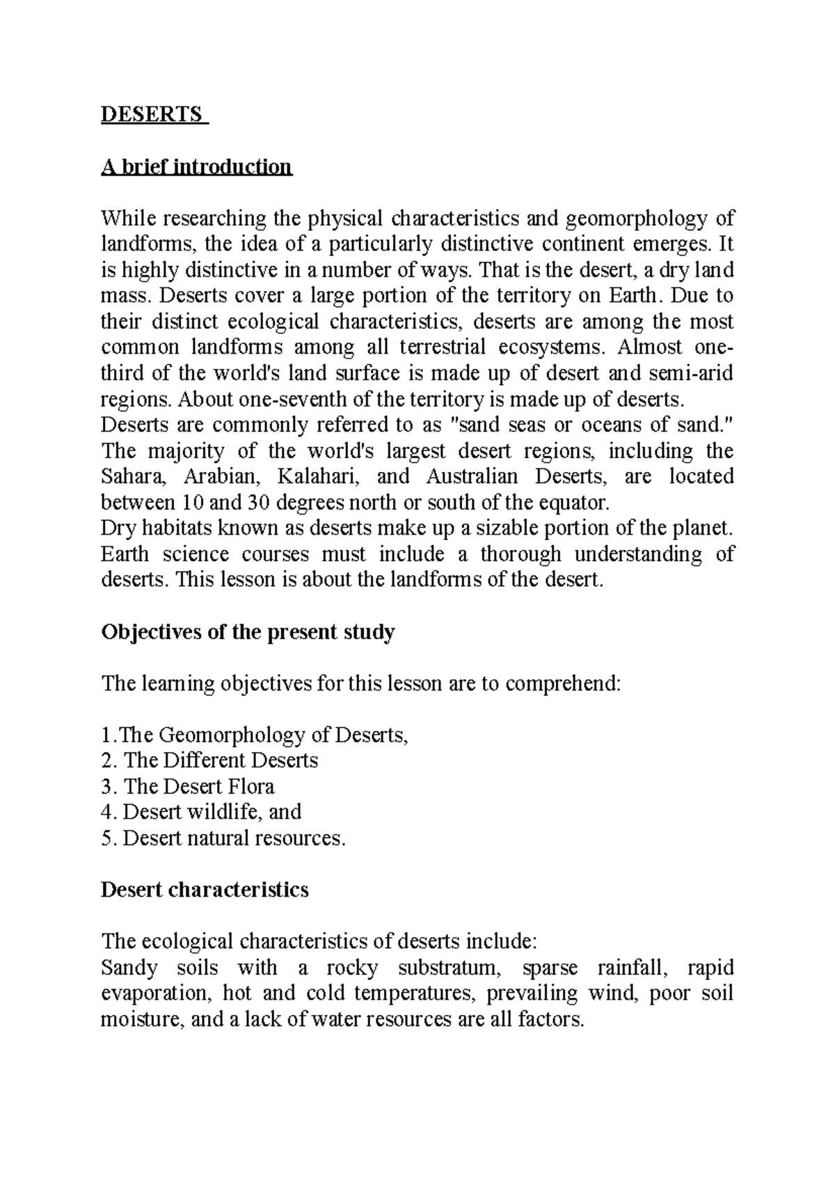 Deserts - DESERTS A brief introduction While researching the physical ...