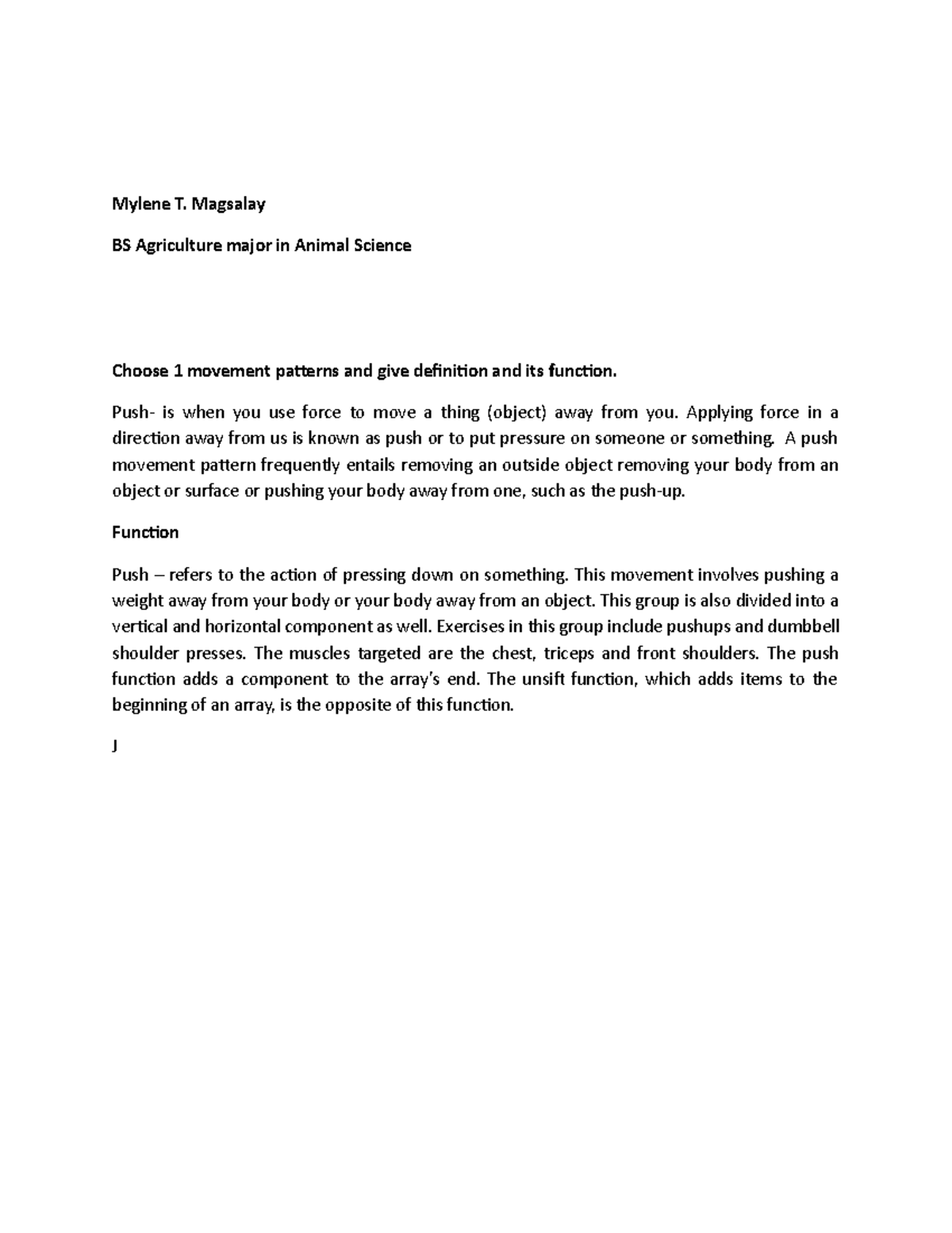 Pathfit - rfgsr - Mylene T. Magsalay BS Agriculture major in Animal ...