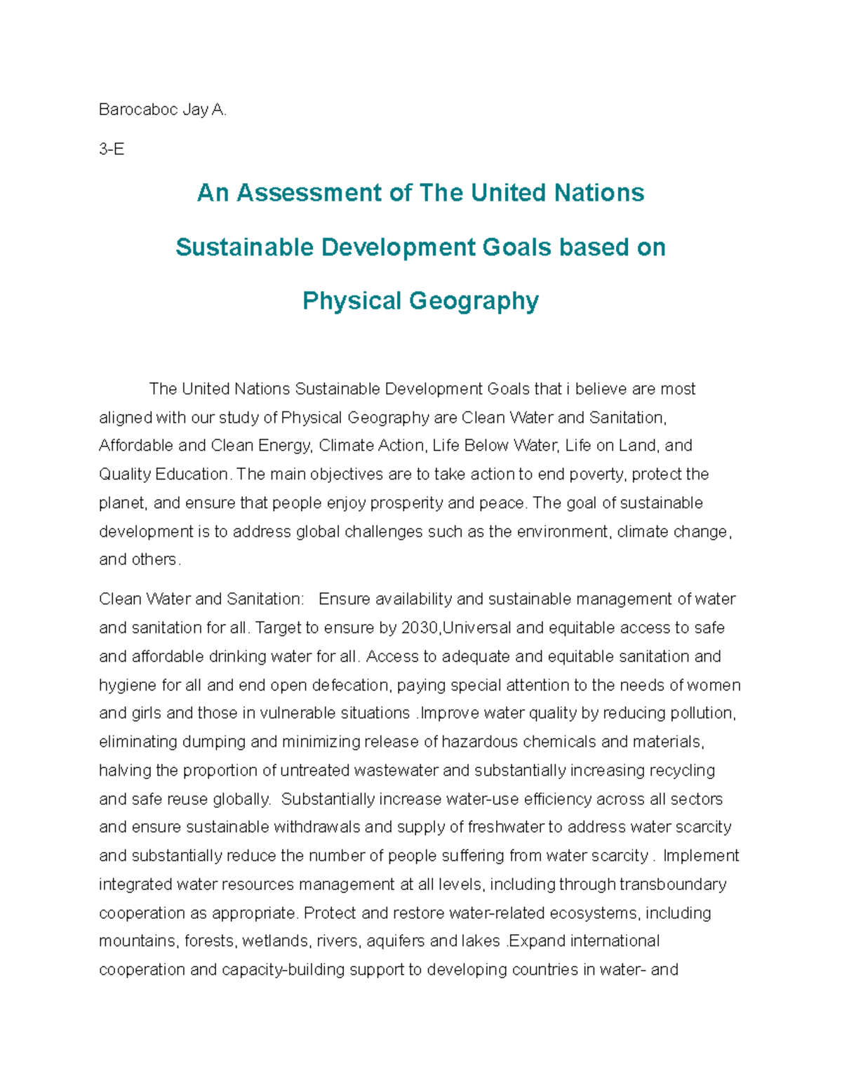 An Assessment of The United Nations Sustainable Development Goals based ...