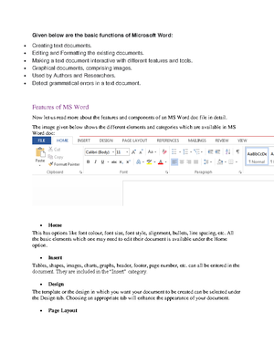 Given below are the basic functions of Microsoft Word - Editing and ...