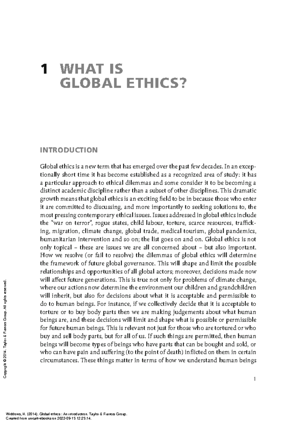 Global Ethics An Introduction - (1 - 1 1 WHAT IS GLOBAL ETHICS ...