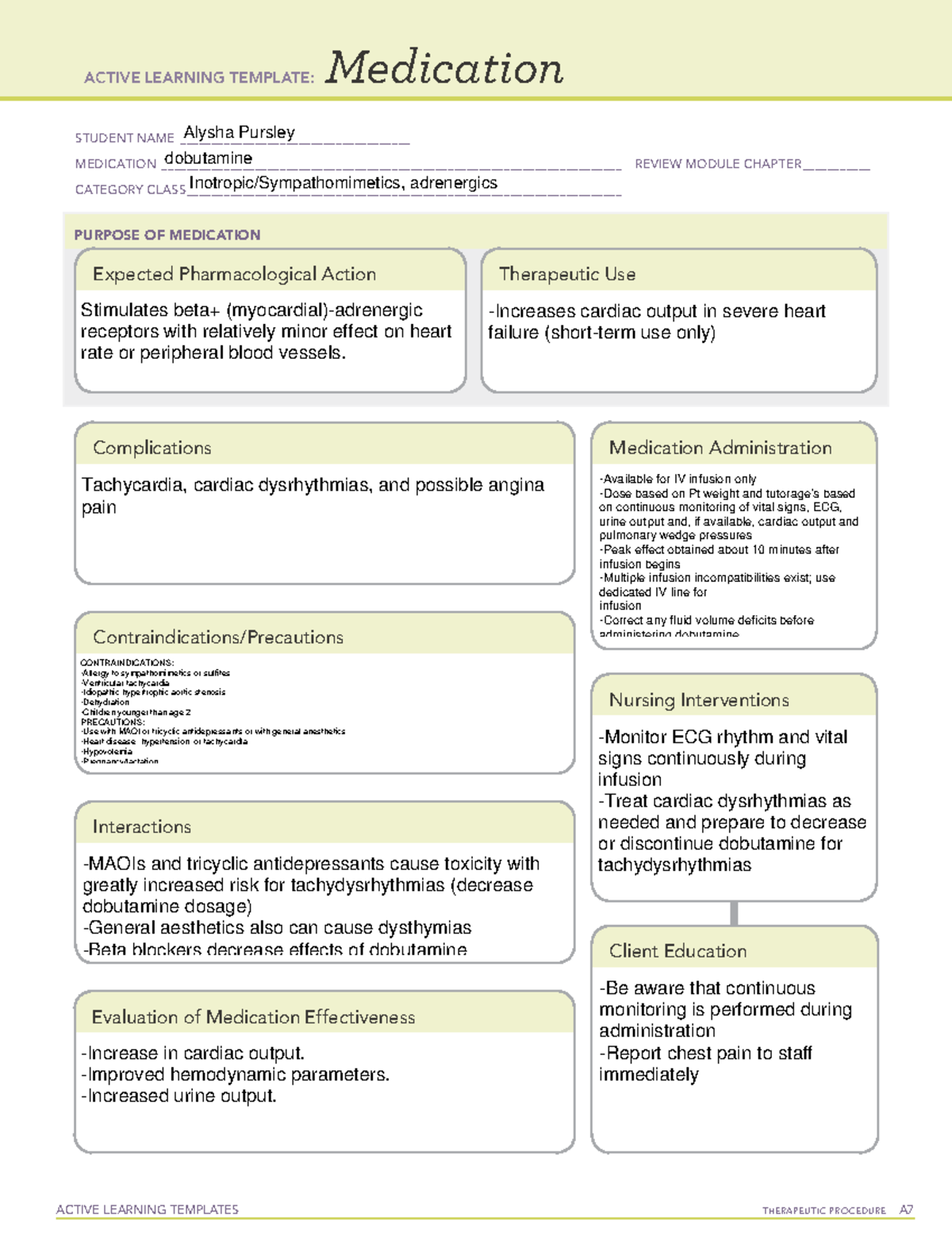 Cardiac Drugs-dobutamine - ACTIVE LEARNING TEMPLATES THERAPEUTIC ...