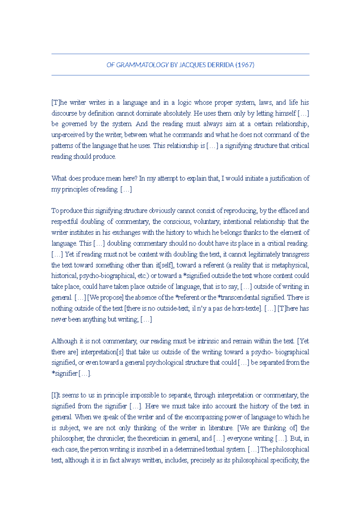 01. Literary Texts Anaylsis - of grammatology - OF GRAMMATOLOGY BY ...