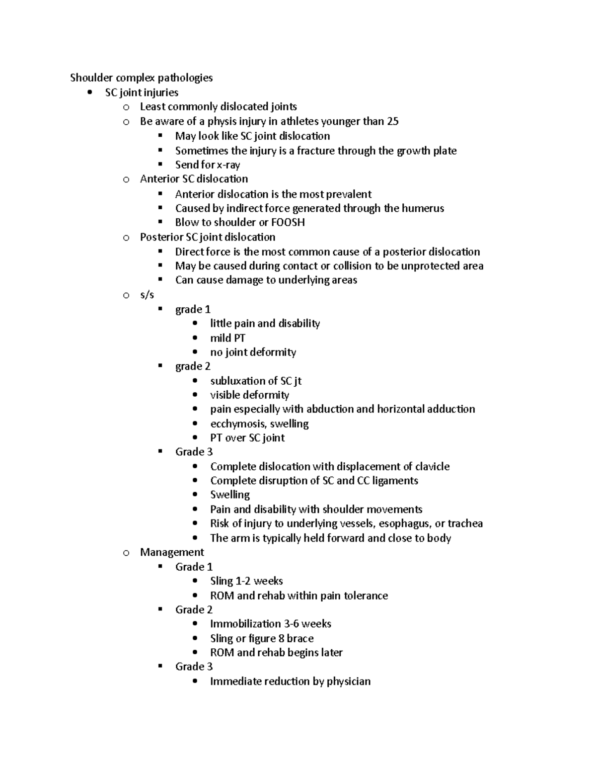 Shoulder complex pathologies - Studocu