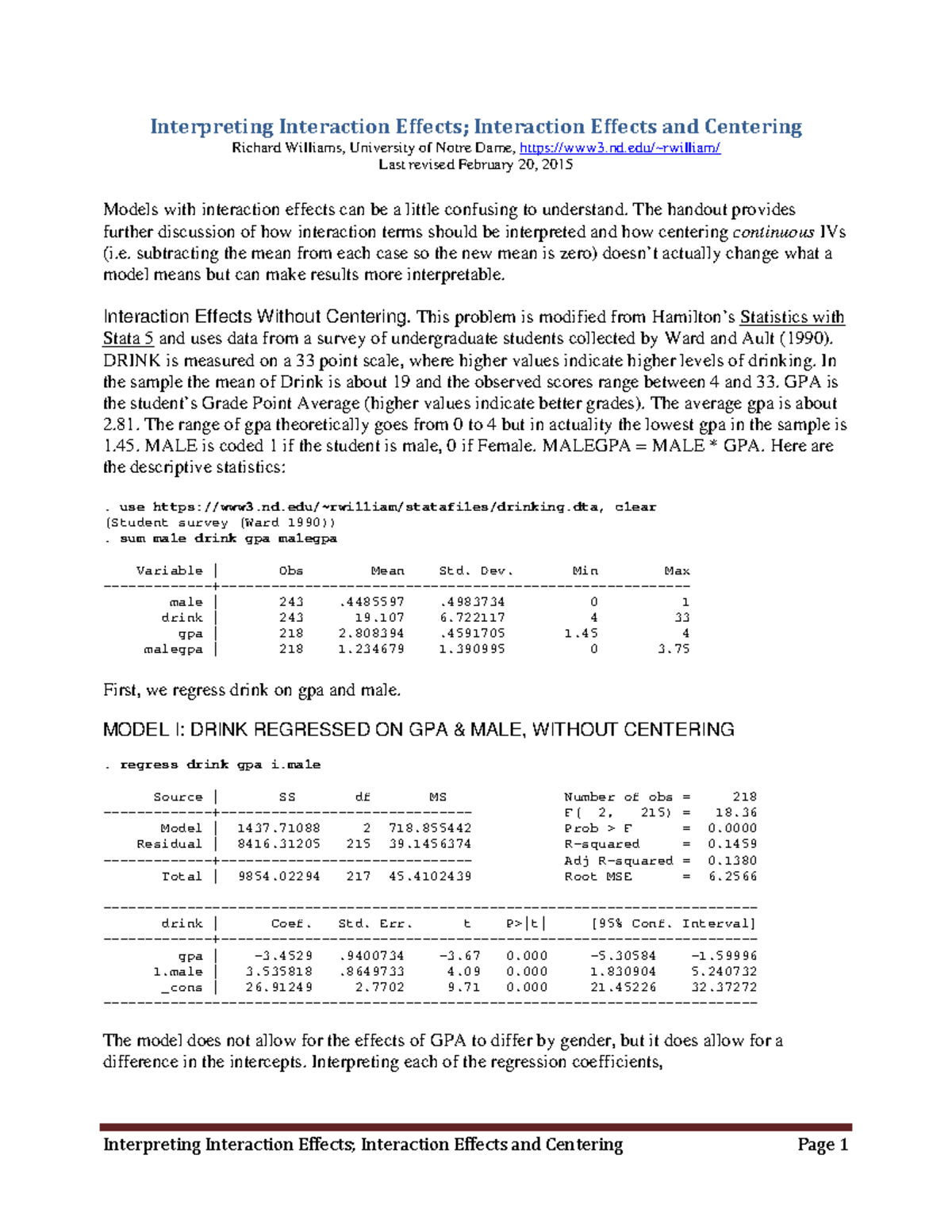Interpreting Interaction Effects; Interaction Effects and Centering - The handout provides ...