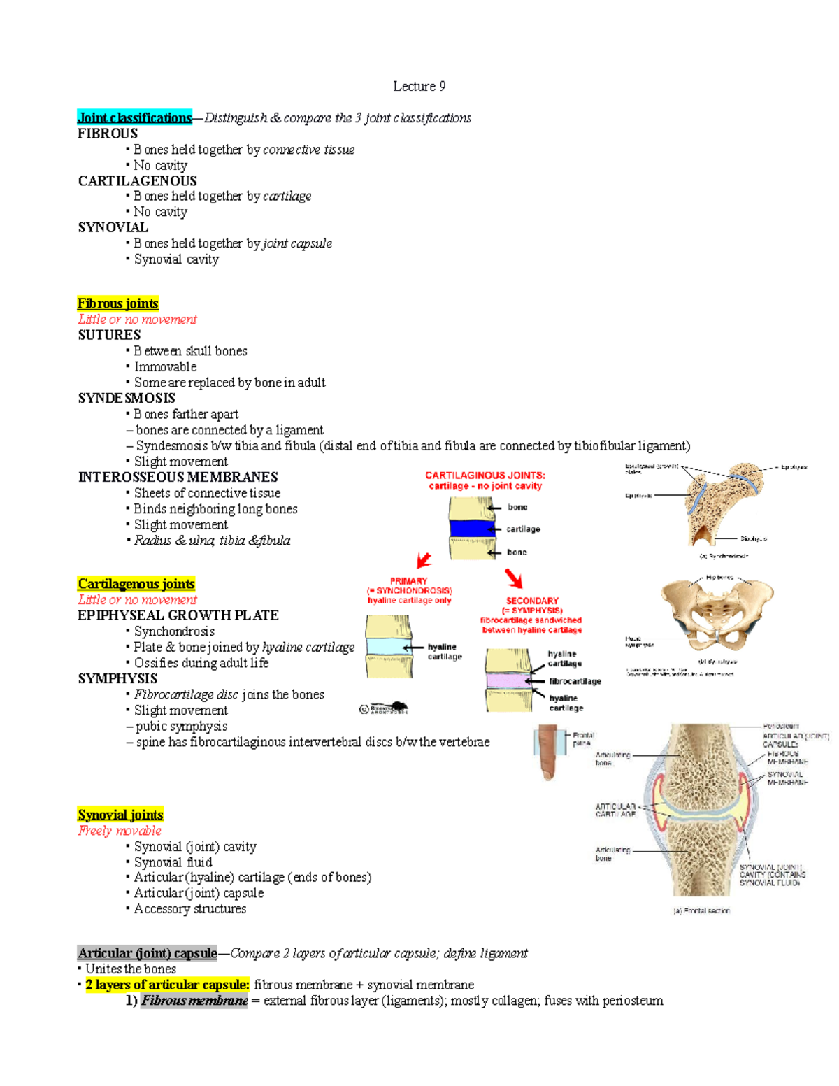 Lecture 9 notes - Lecture 9 Joint classifications—Distinguish & compare ...