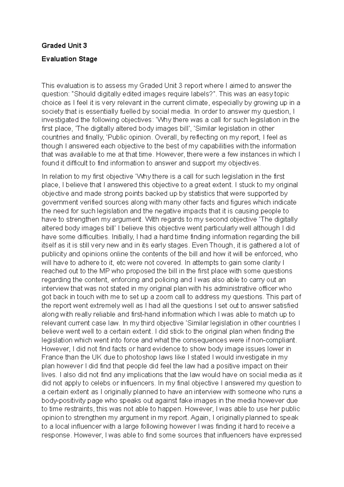 GU3 - Evaluation Stage - essay - Graded Unit 3 Evaluation Stage This ...