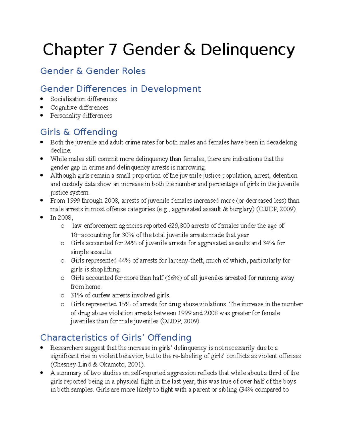 Chapter 7 Gender - Lecture notes 7 - Chapter 7 Gender & Delinquency ...
