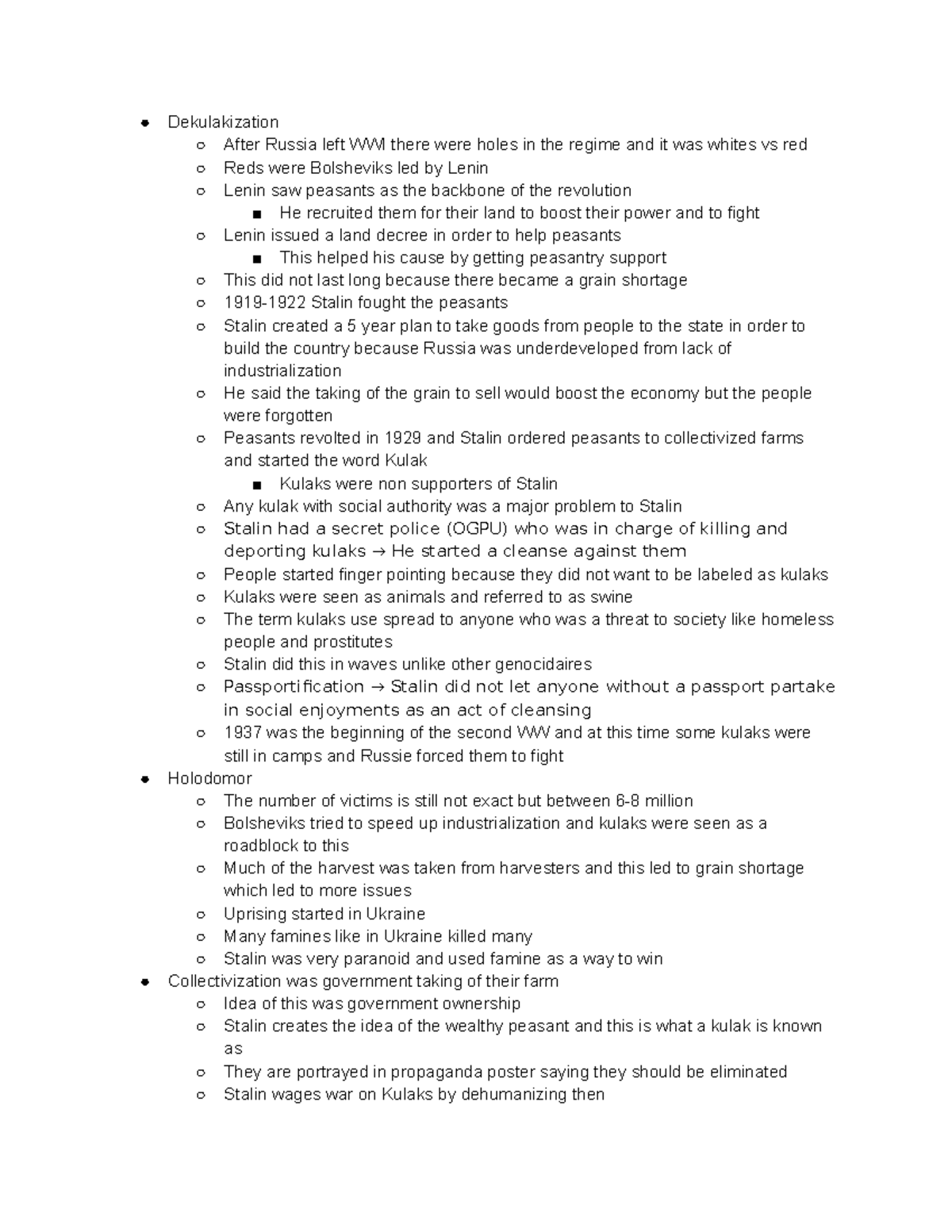 Class 6 - Detailed notes from this lecture - Dekulakization After ...