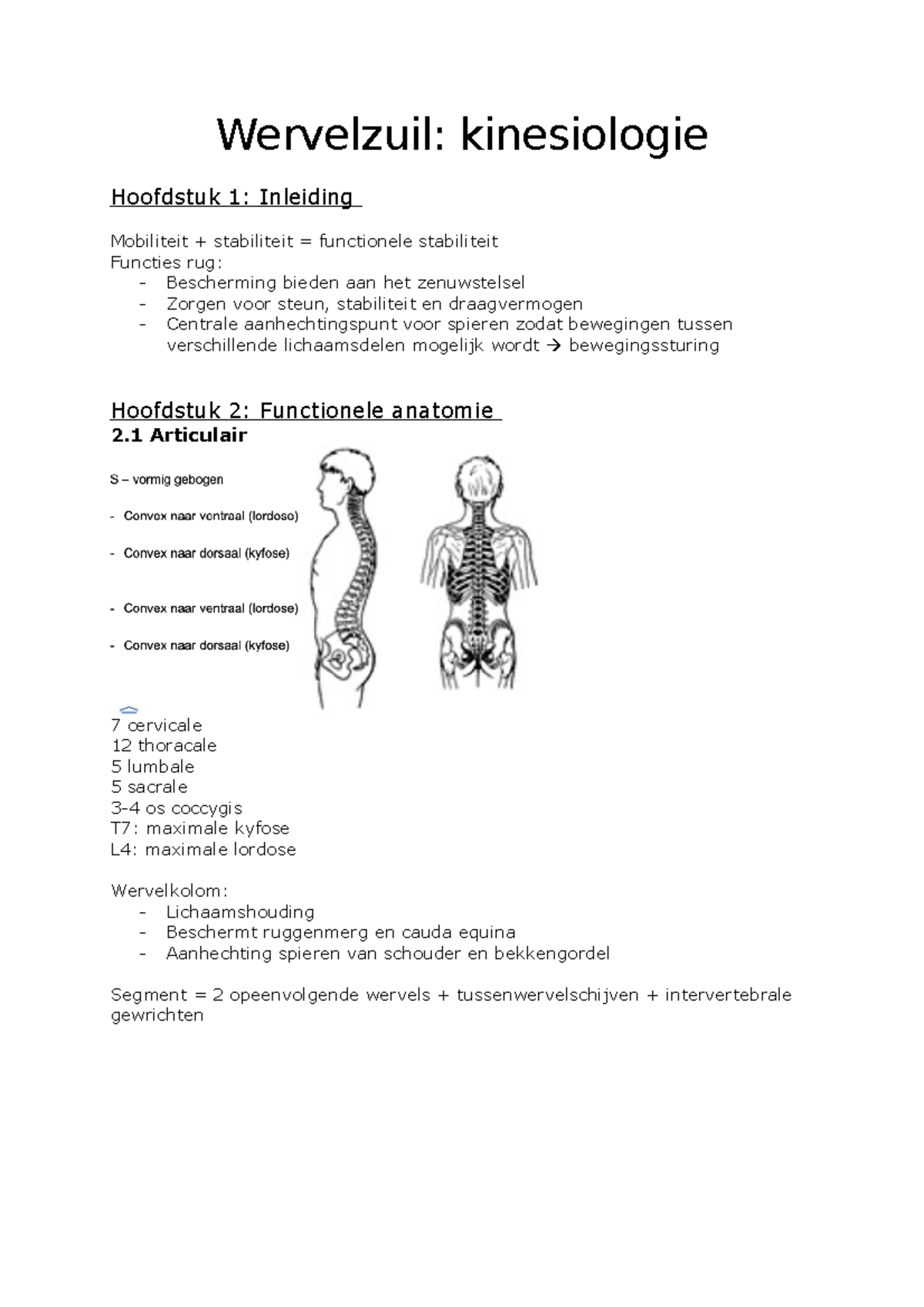 Samenvatting theorie wervelzuil - Wervelzuil: kinesiologie Hoofdstuk 1 ...