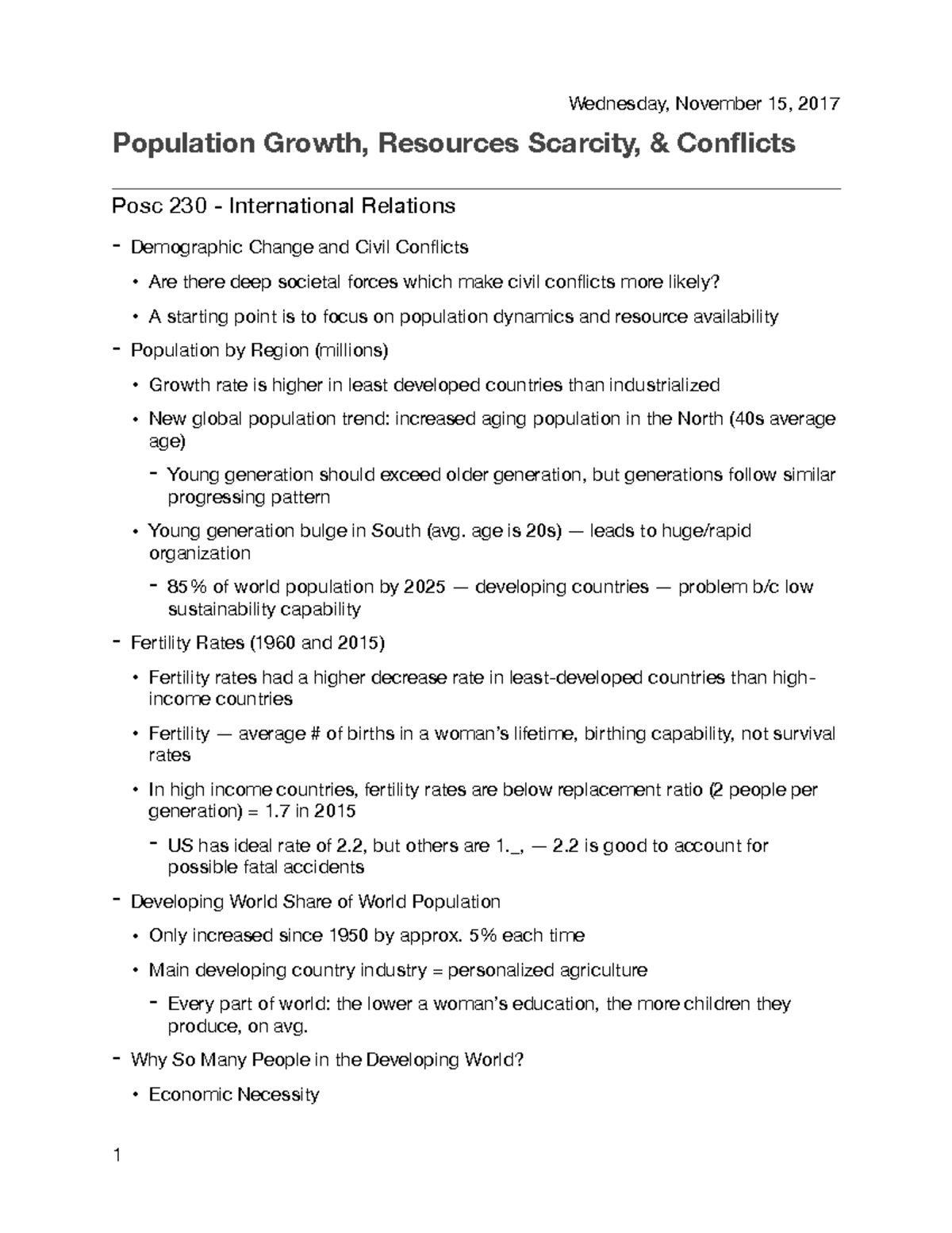 population, resources, and conflicts - Population Growth, Resources ...