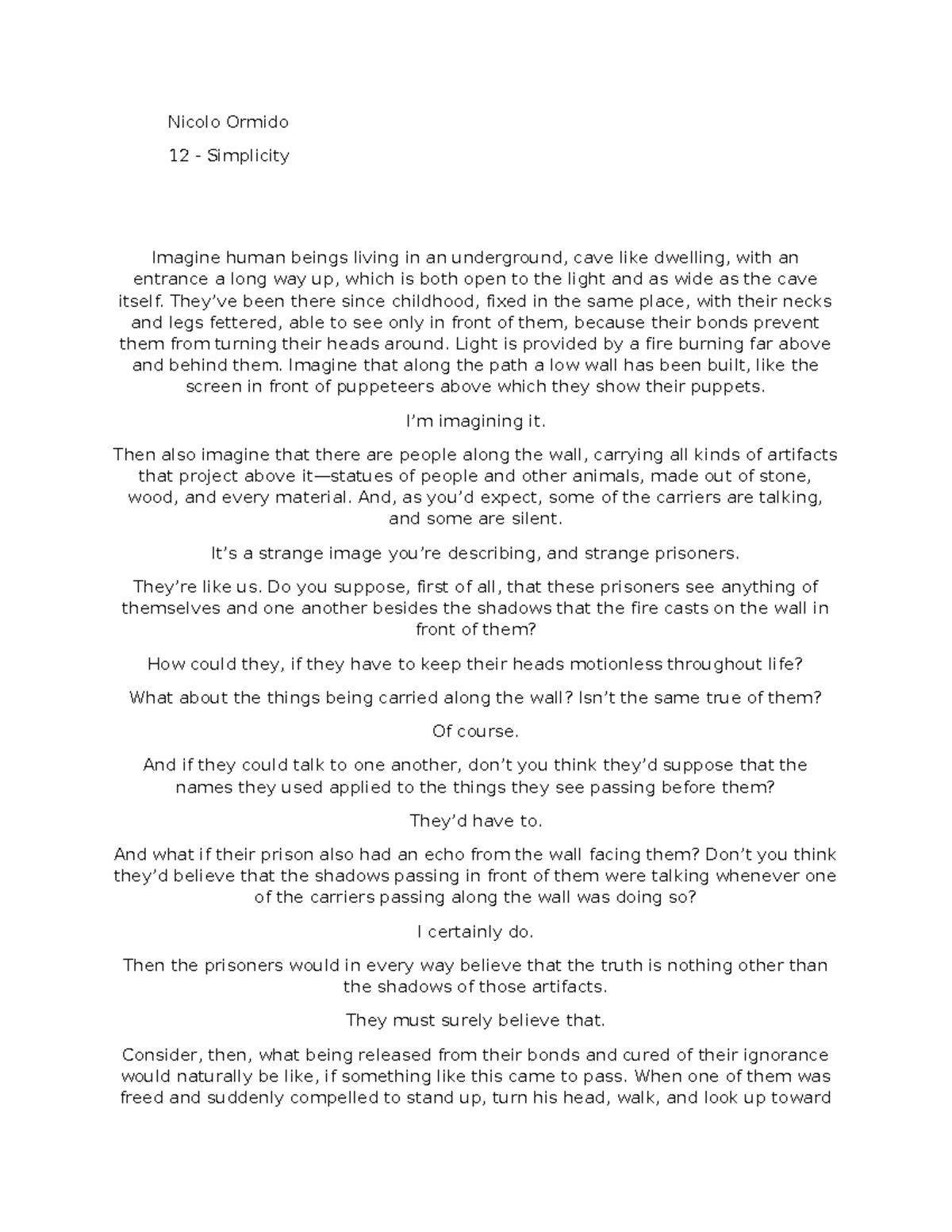 Allegory Summary Ormido - Nicolo Ormido 12 - Simplicity Imagine human ...