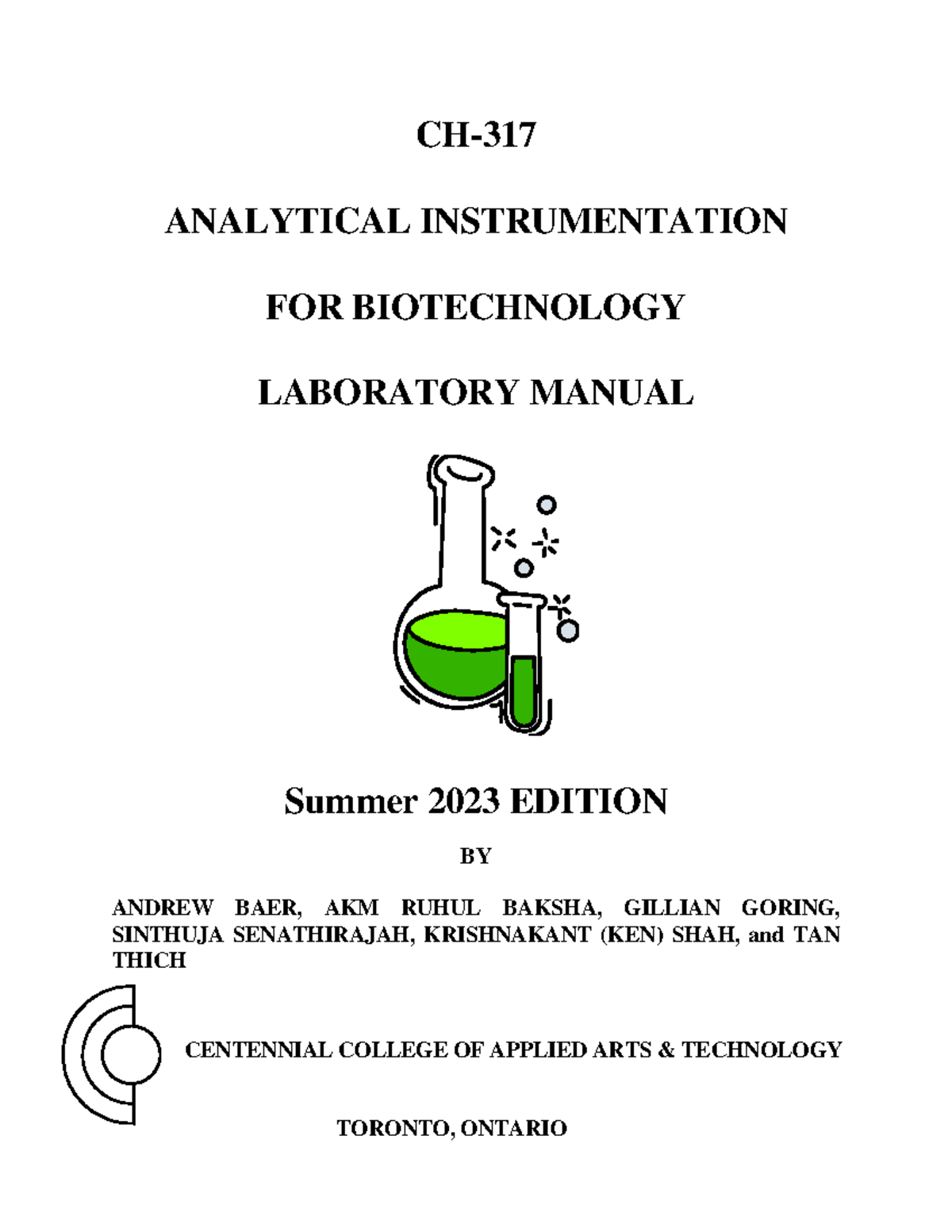 317Lab Manual 2023 Summer Final - CH- ANALYTICAL INSTRUMENTATION FOR ...