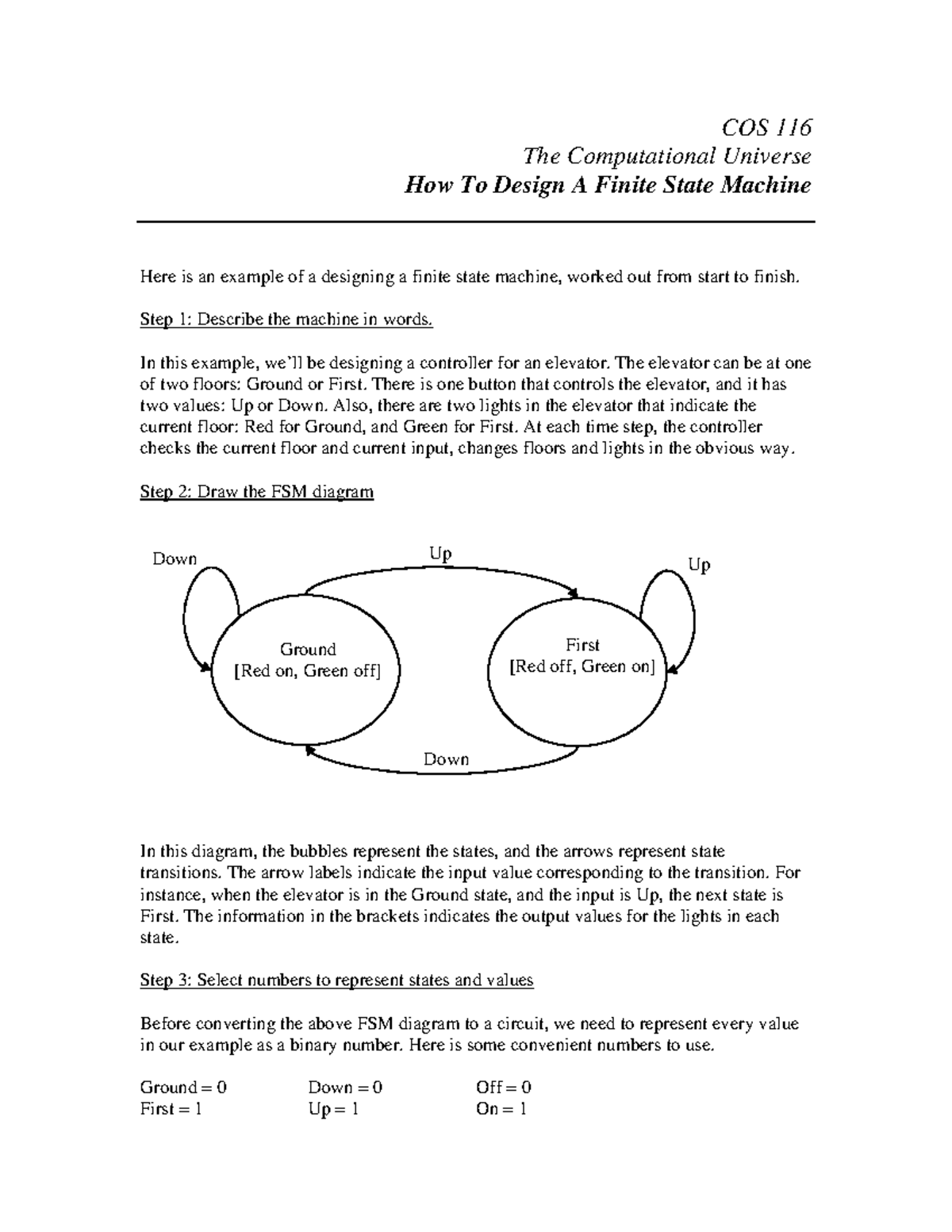 Fsm Tutorial Computer Organization Lecture Notes Cos 116 The Computational Universe How To