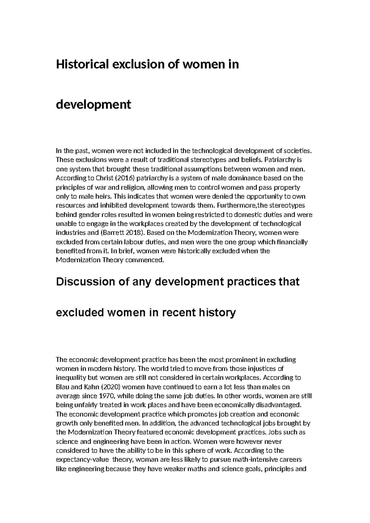 Historical exclusion of women in development - These exclusions were a ...