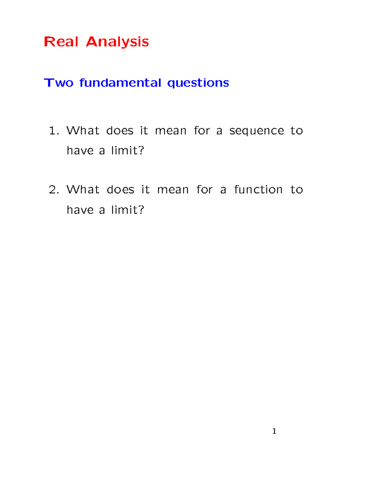 Intermediate Analysis - Lec 1 Real Analysis - Real Analysis Two ...