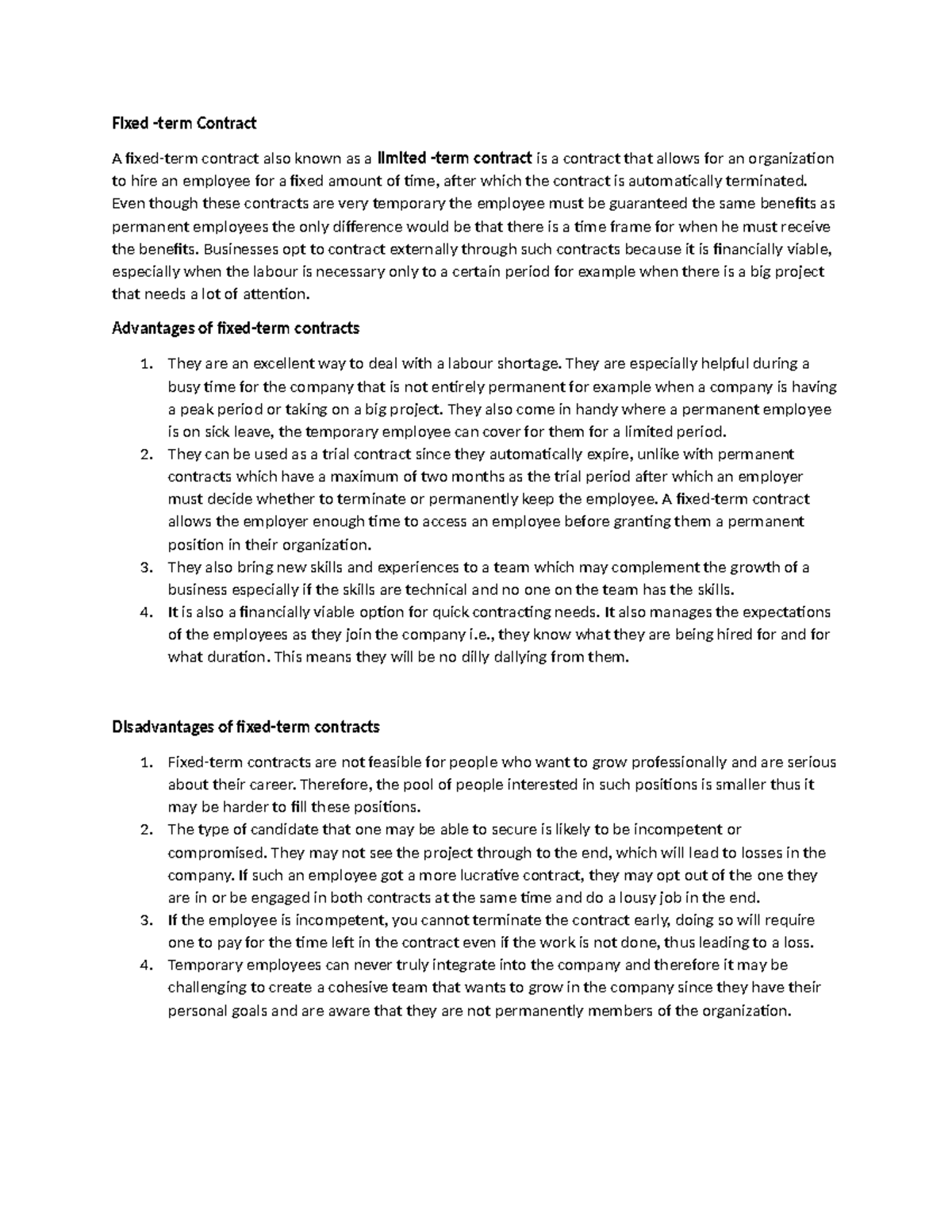 Fixed term contracts - Fixed -term Contract A fixed-term contract also ...