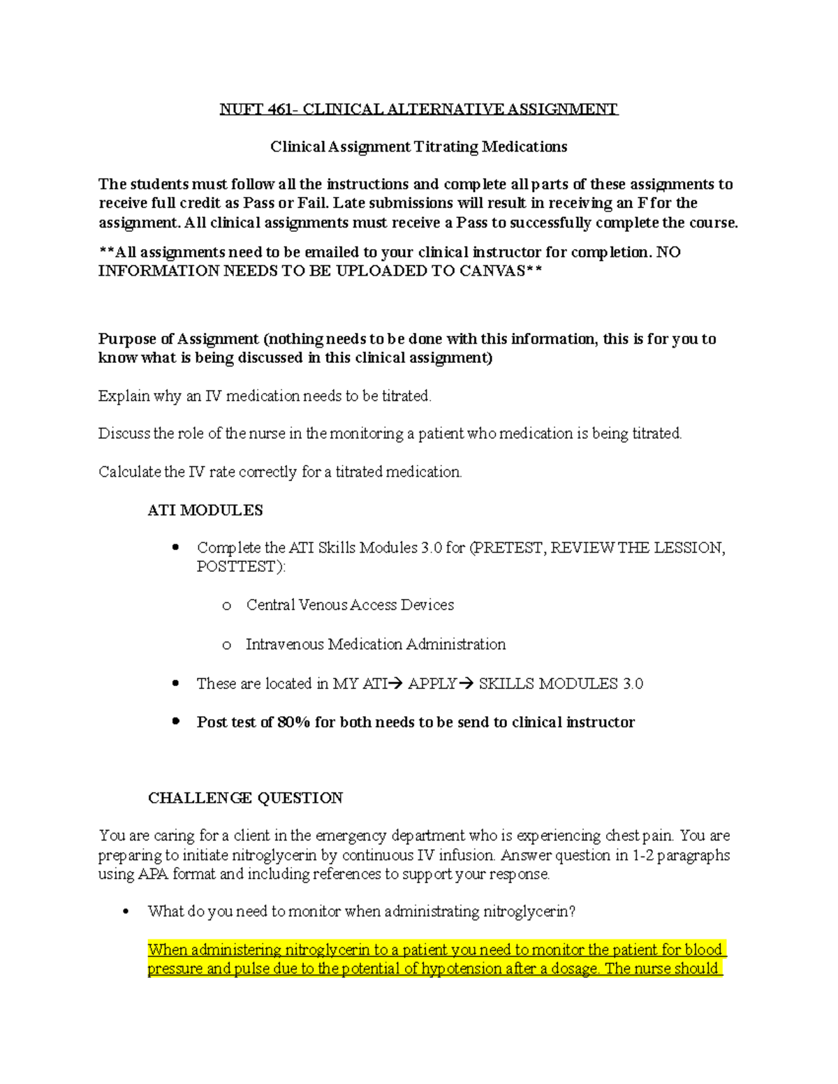 Clinical Assignment Titrating Meds[ 60862 ] - NUFT 461- CLINICAL ...