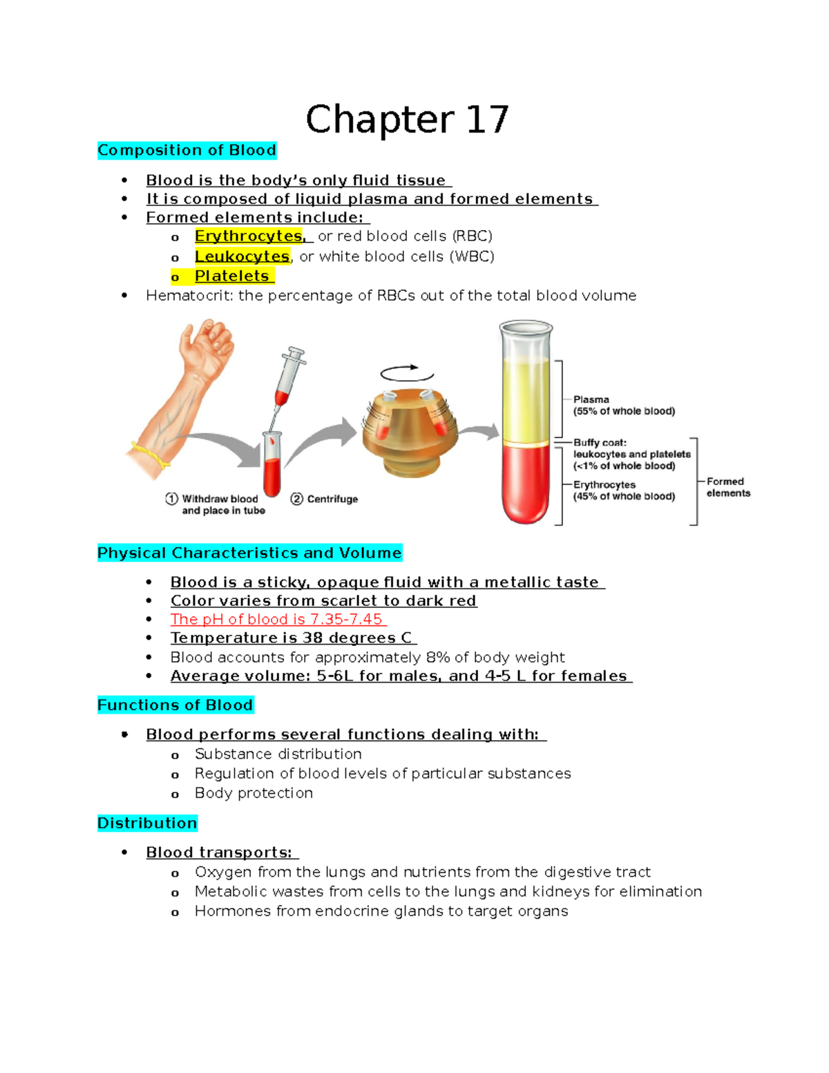Chapter 17 - Shawn Iverson - Teacher - Chapter 17 Composition of Blood ...