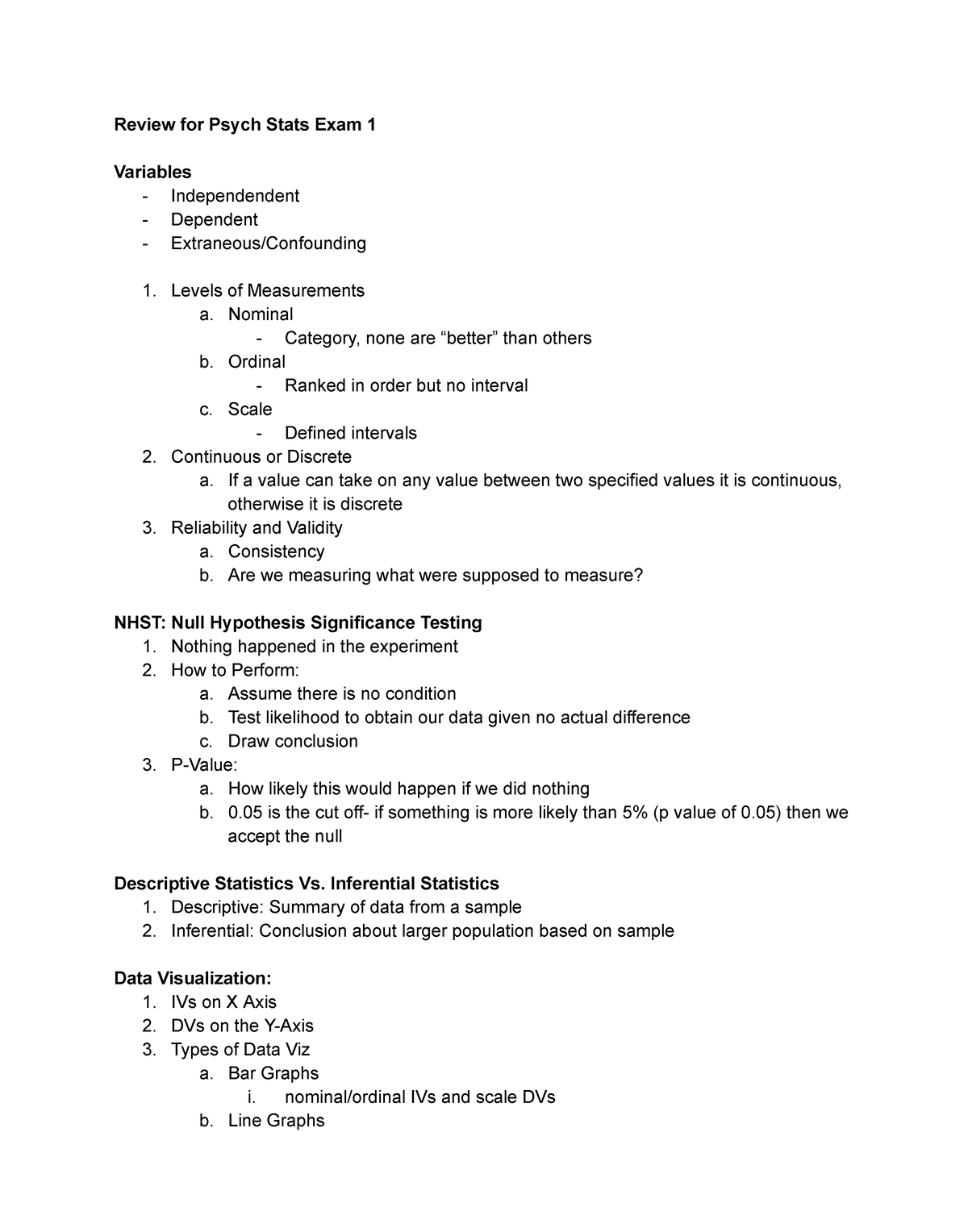 Review for Psych Stats Exam 1 - Nominal - Category, none are “better ...