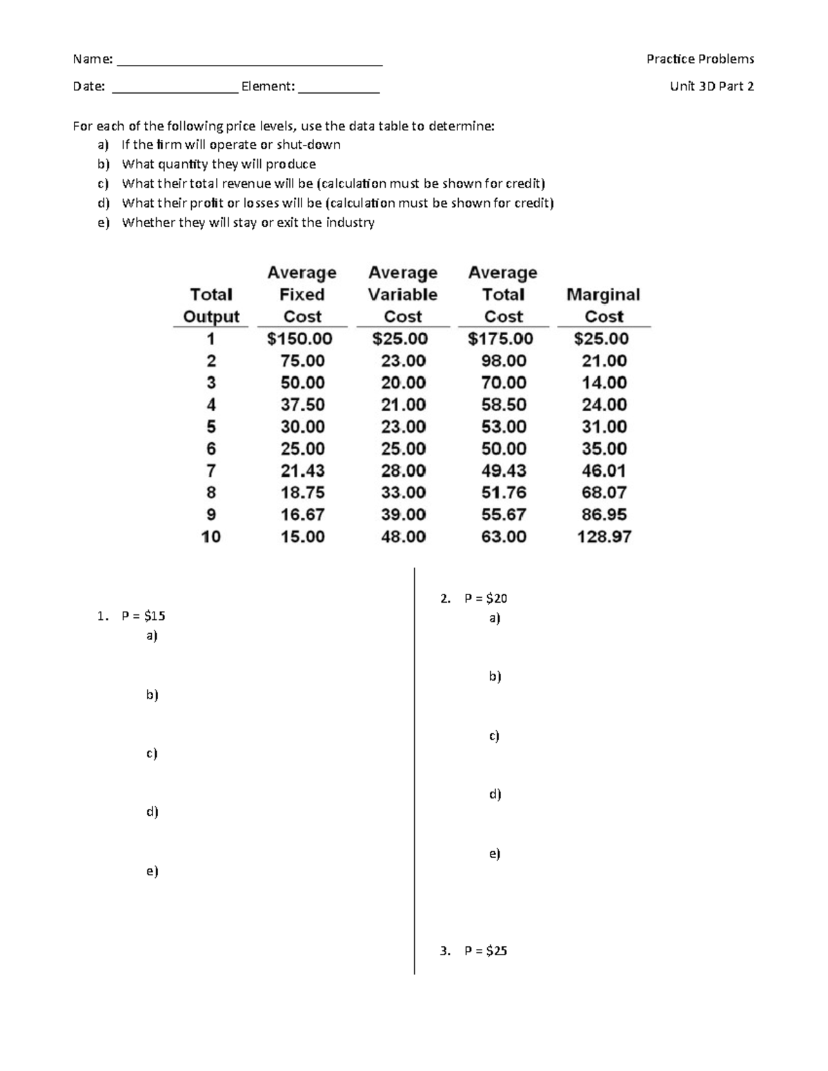 Unit 3D Practice Part 2 - Name ...