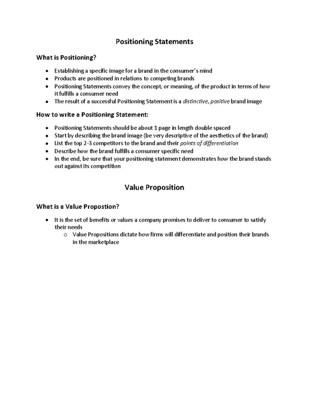 Positioning Statements and Value Proposi - Positioning Statements What ...