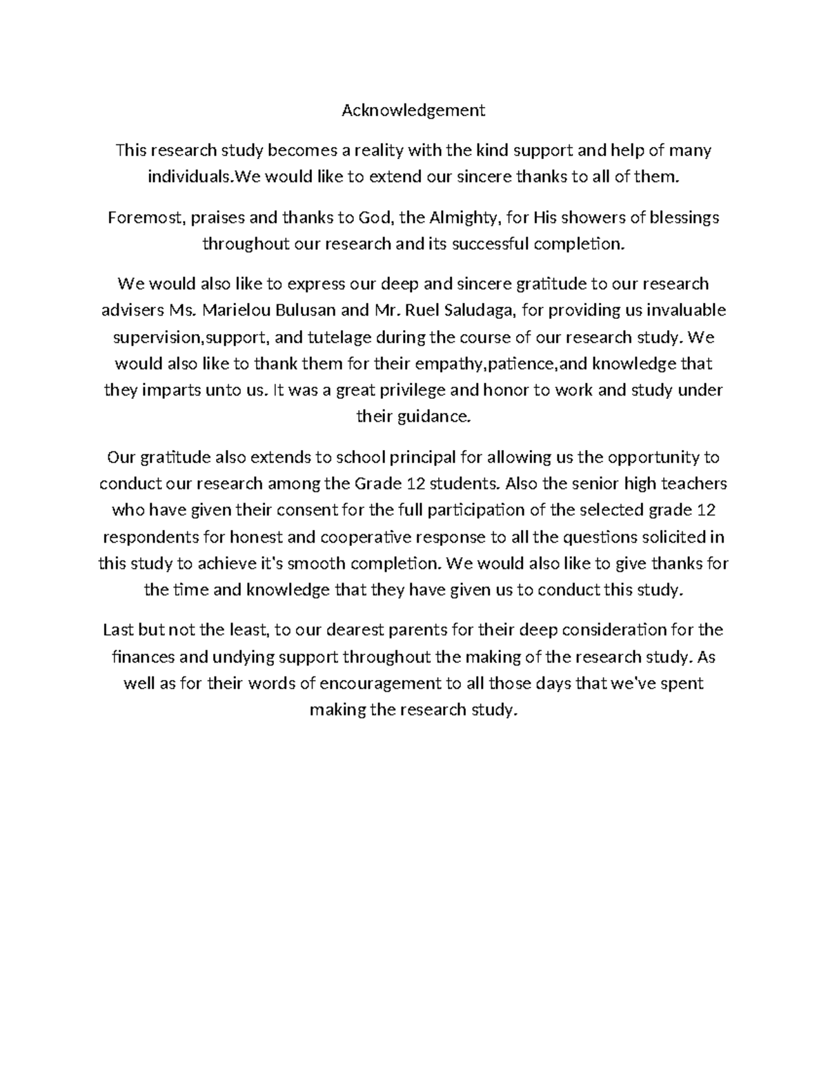 Acknowledgement-WPS Office - Acknowledgement This research study ...