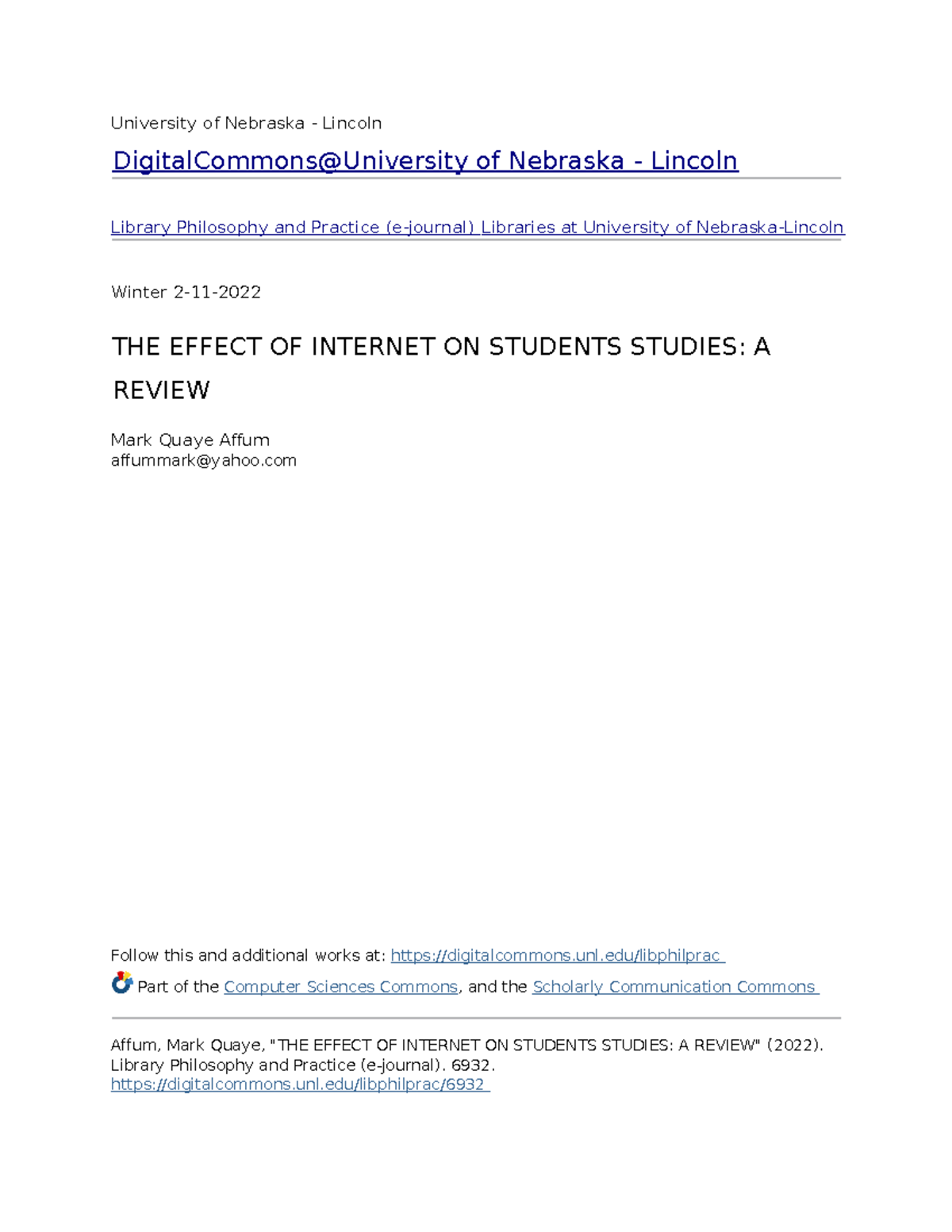 Computer technology - University of Nebraska - Lincoln DigitalCommons ...