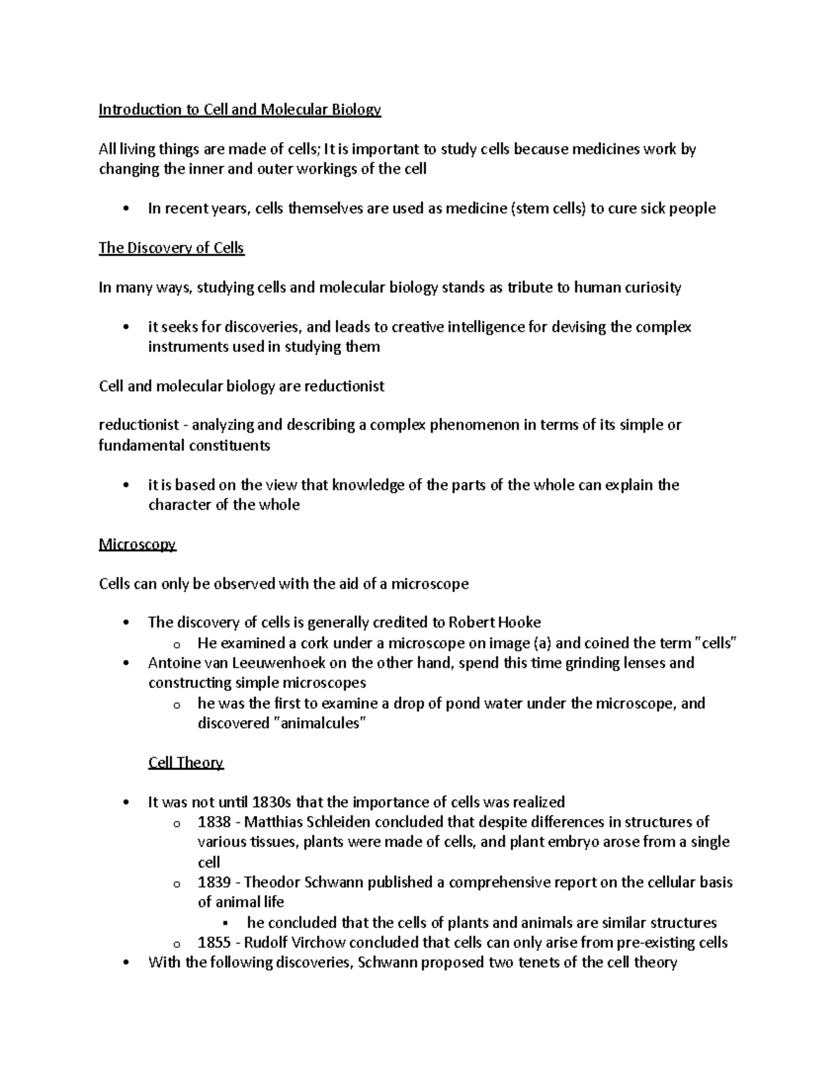 Lecture 2 Introduction to Cell and Molecular Biology - Introduction to ...