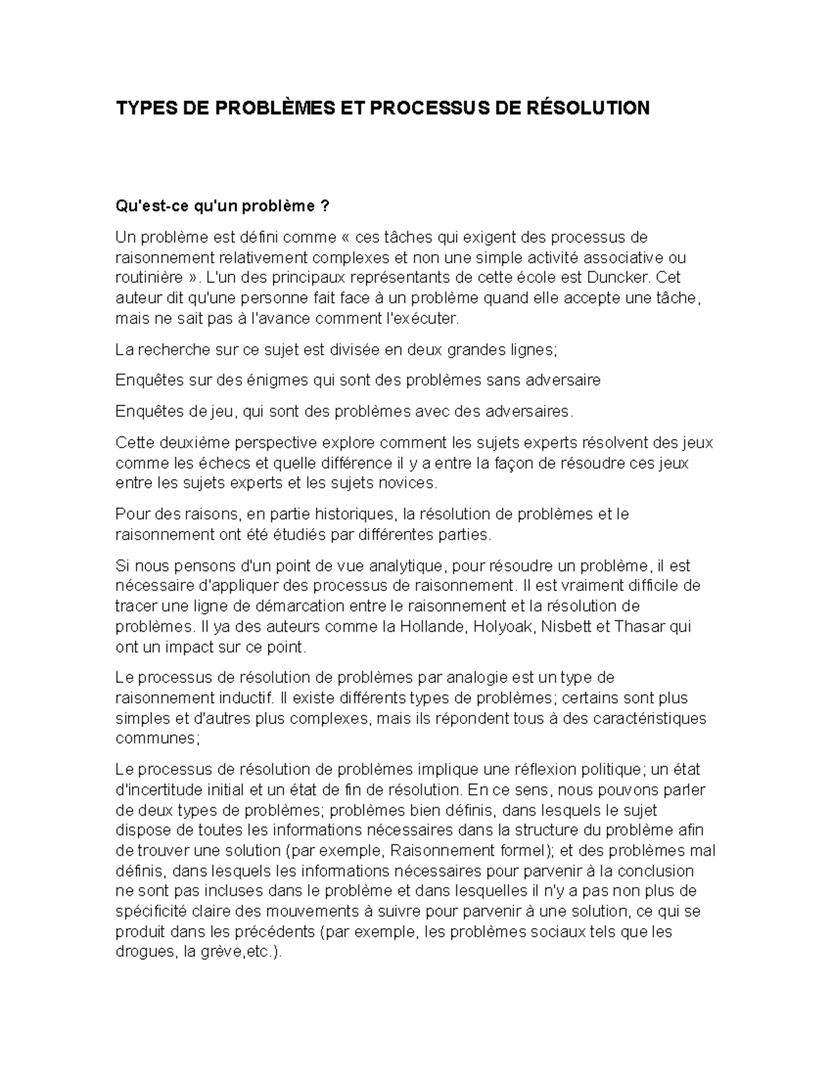 Types de problèmes et processus de résolution - TYPES DE PROBLÈMES ET ...