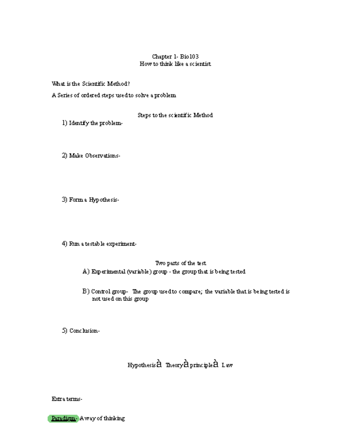 CH 1 Outline + Study Guide - Chapter 1- Bio How to think like a ...