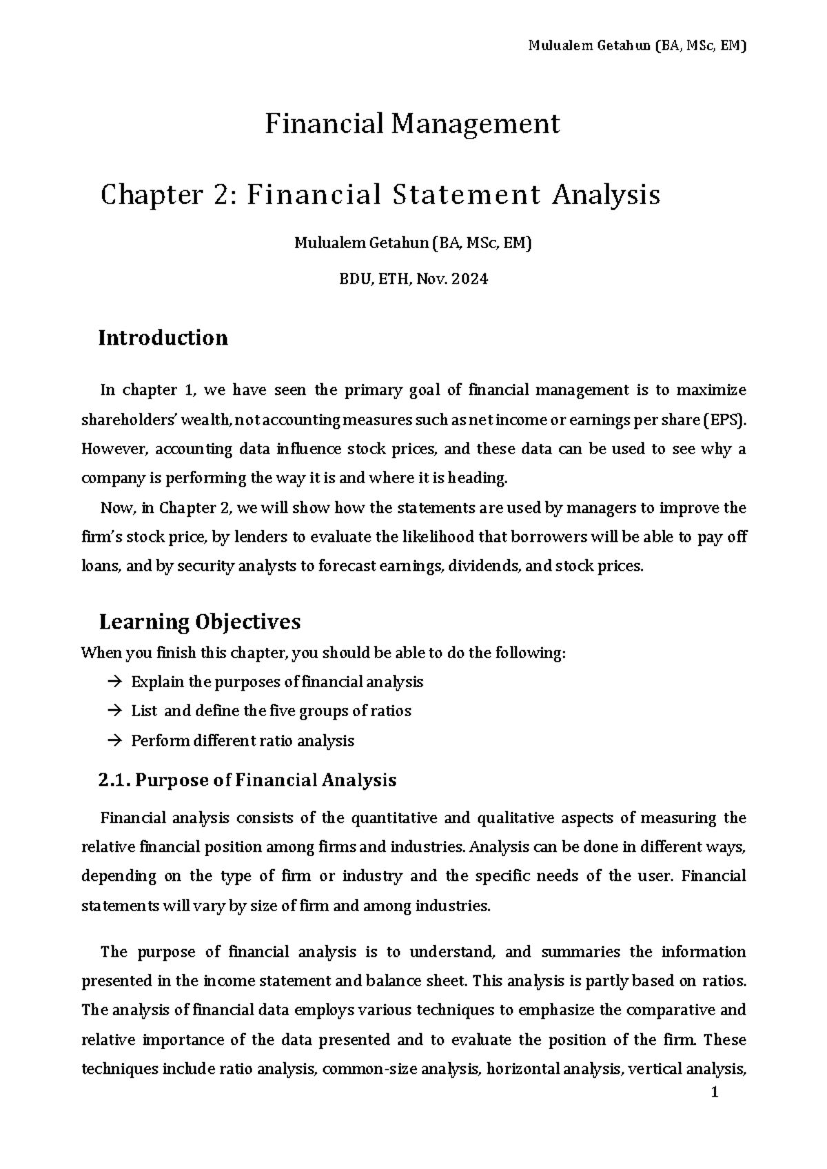 FM CH2 Financial Statement Analsysis - Financial Management Chapter 2 ...