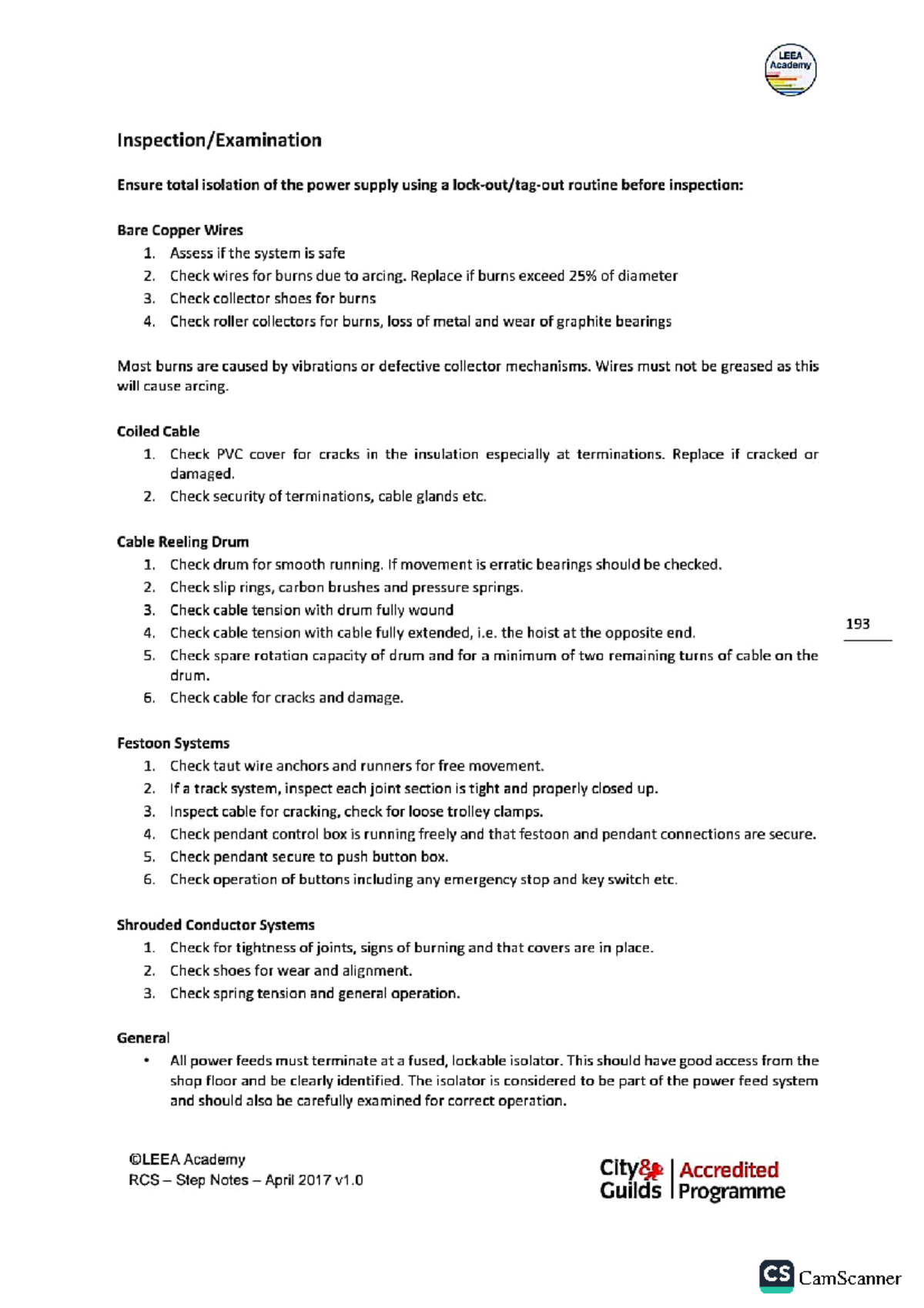 Part 22 - Inspection/Examination Summary SAFETY ESSENTIALS – WORKING ON ...