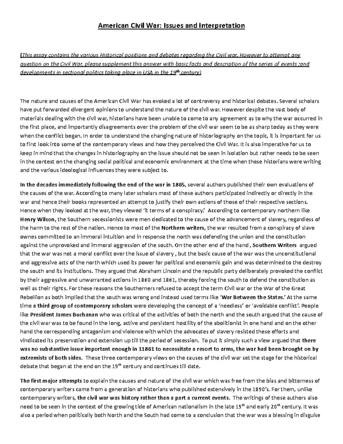 Civil War Historiography - American Civil War: Issues and ...