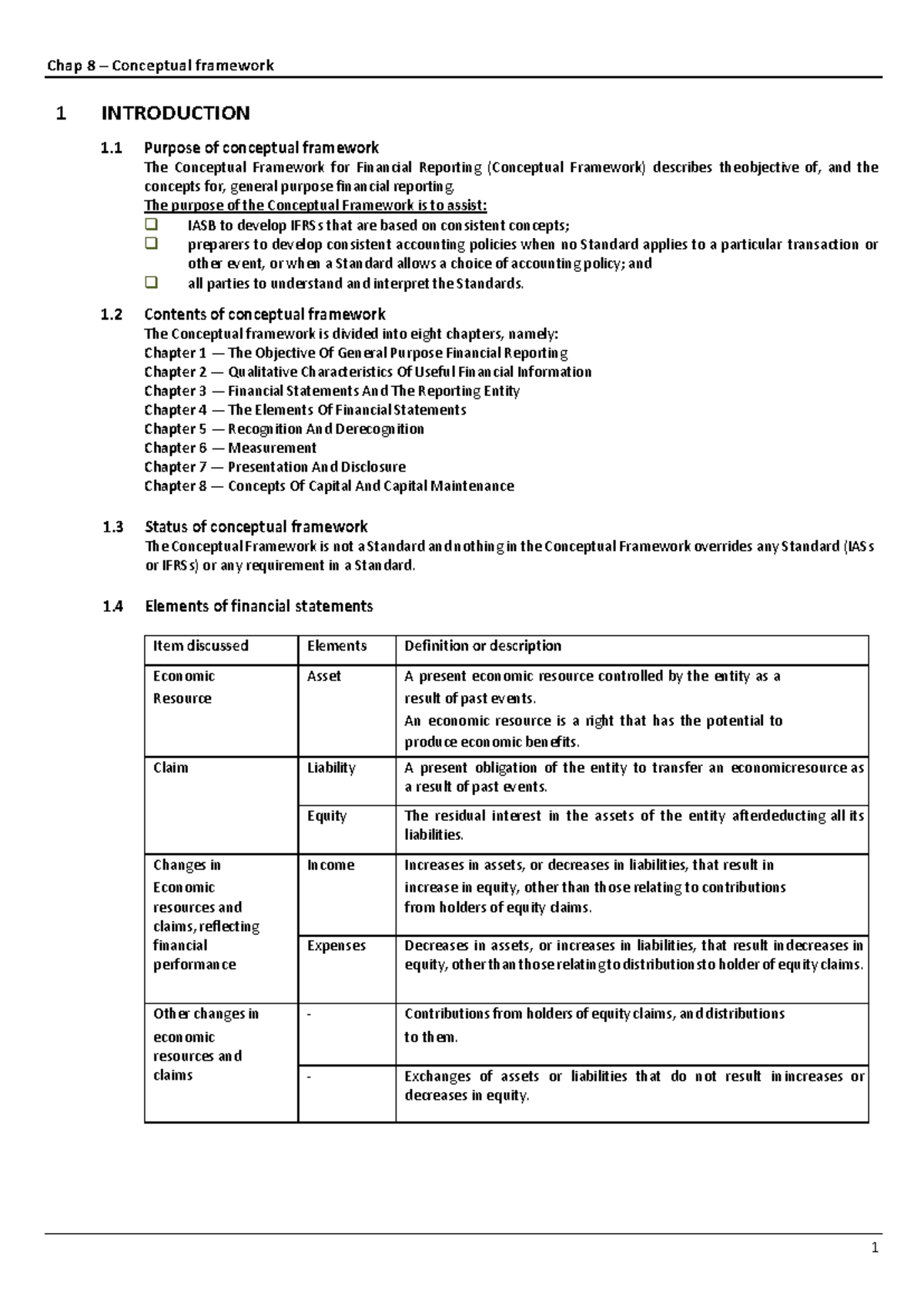 Chap 8 - Conceptual framework - 1 INTRODUCTION 1 Purpose of conceptual framework The Conceptual ...