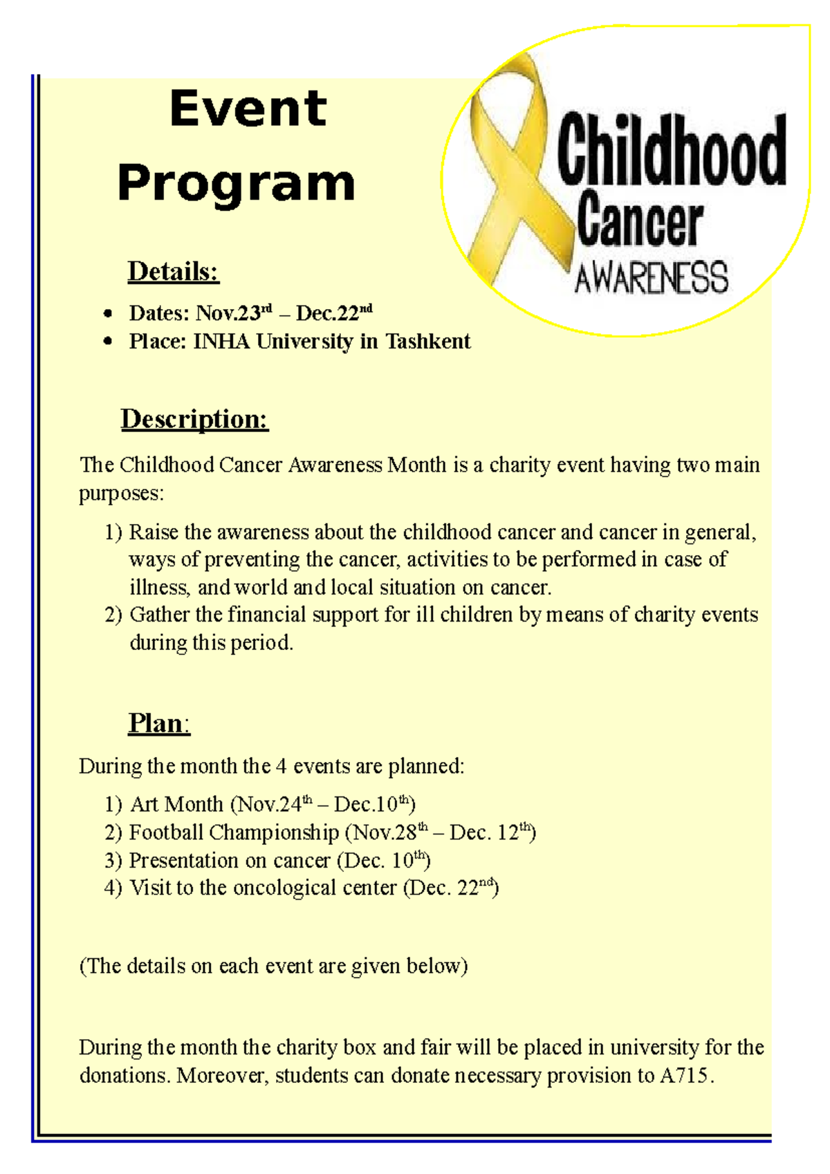 Childhood cancer awareness month program]' - Event Program Details ...