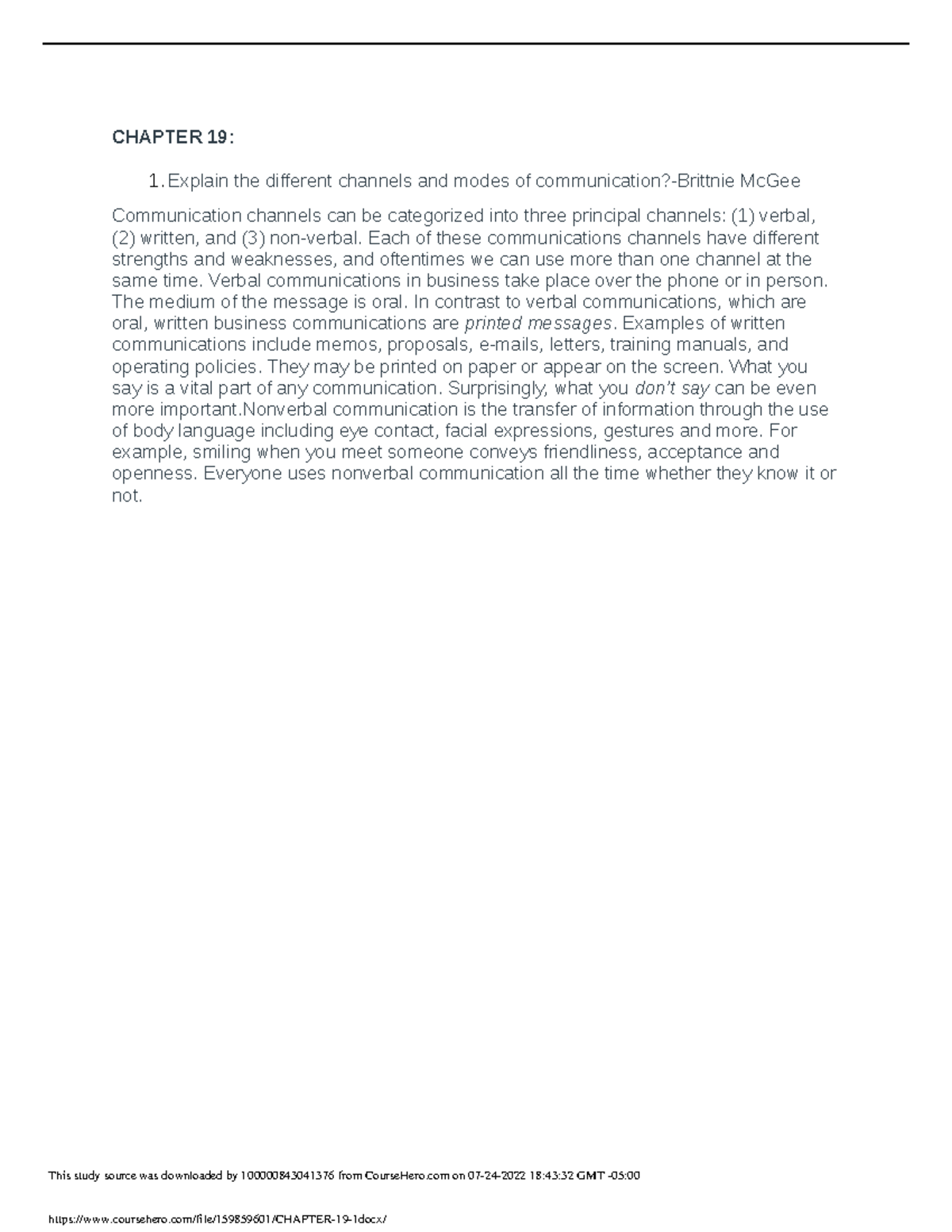 Chapter 19 1 - Nursing discussion - CHAPTER 19: 1 the different ...