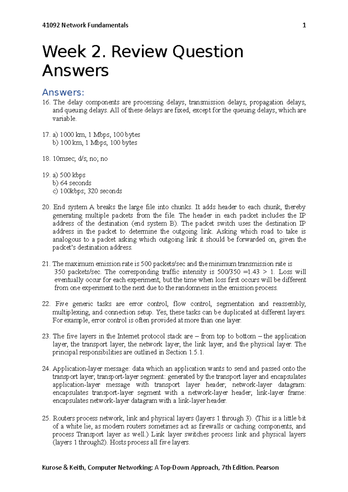 Week2-Review Question Answer - 41092 Network Fundamentals Week 2. Review Question Answers ...