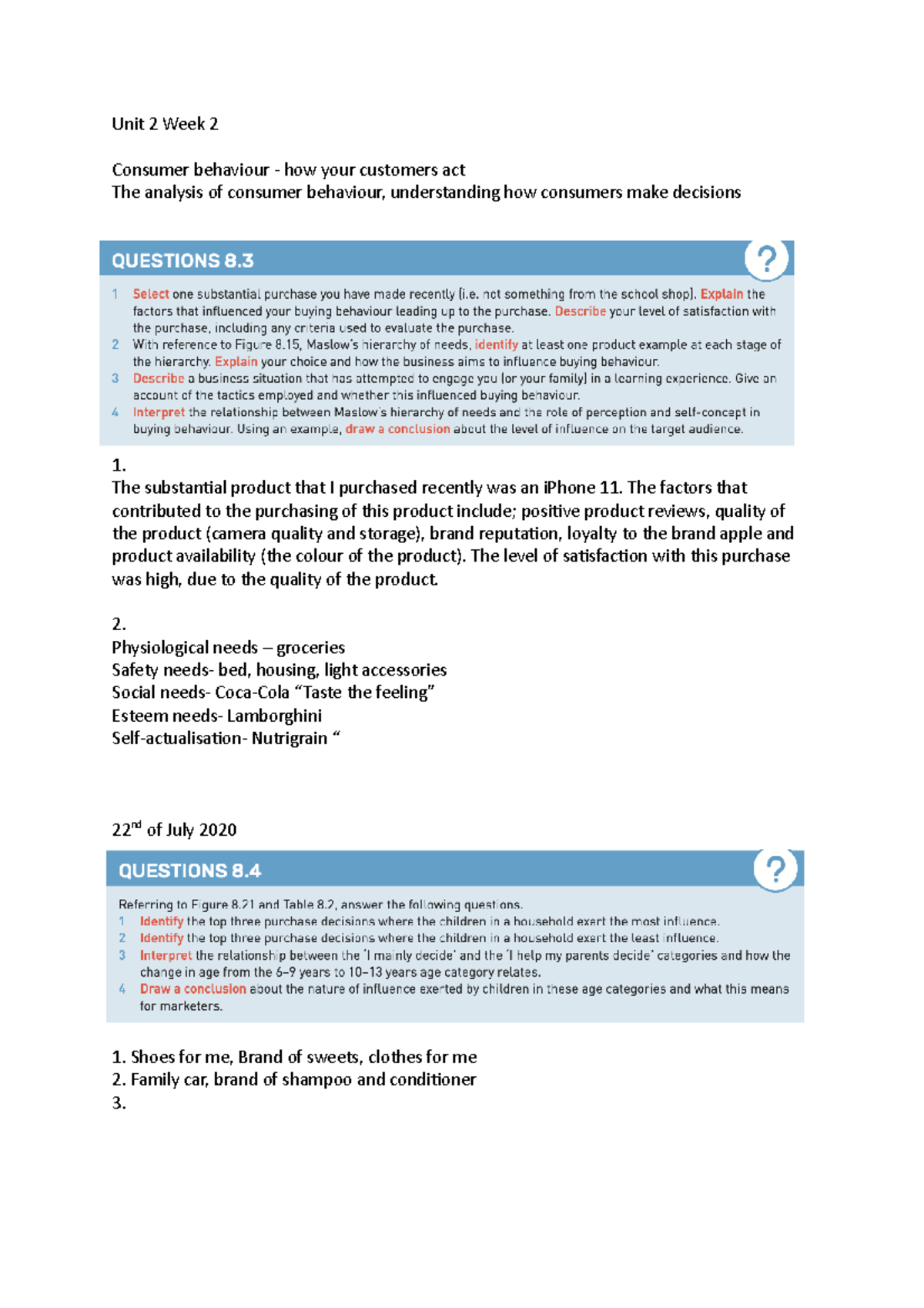 Unit 2 Week 2 - notes - Unit 2 Week 2 Consumer behaviour - how your ...