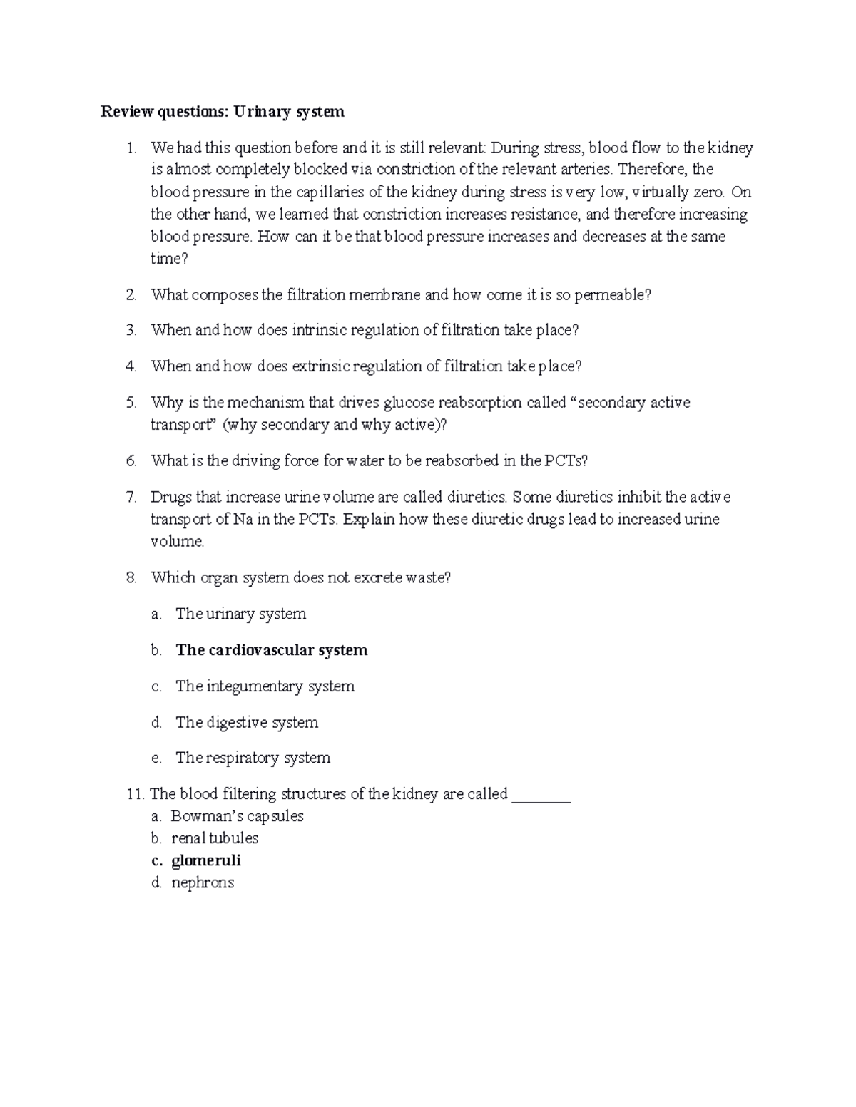 Urinary system Study guide key - BIOL 252 - UNC Chapel Hill - Studocu