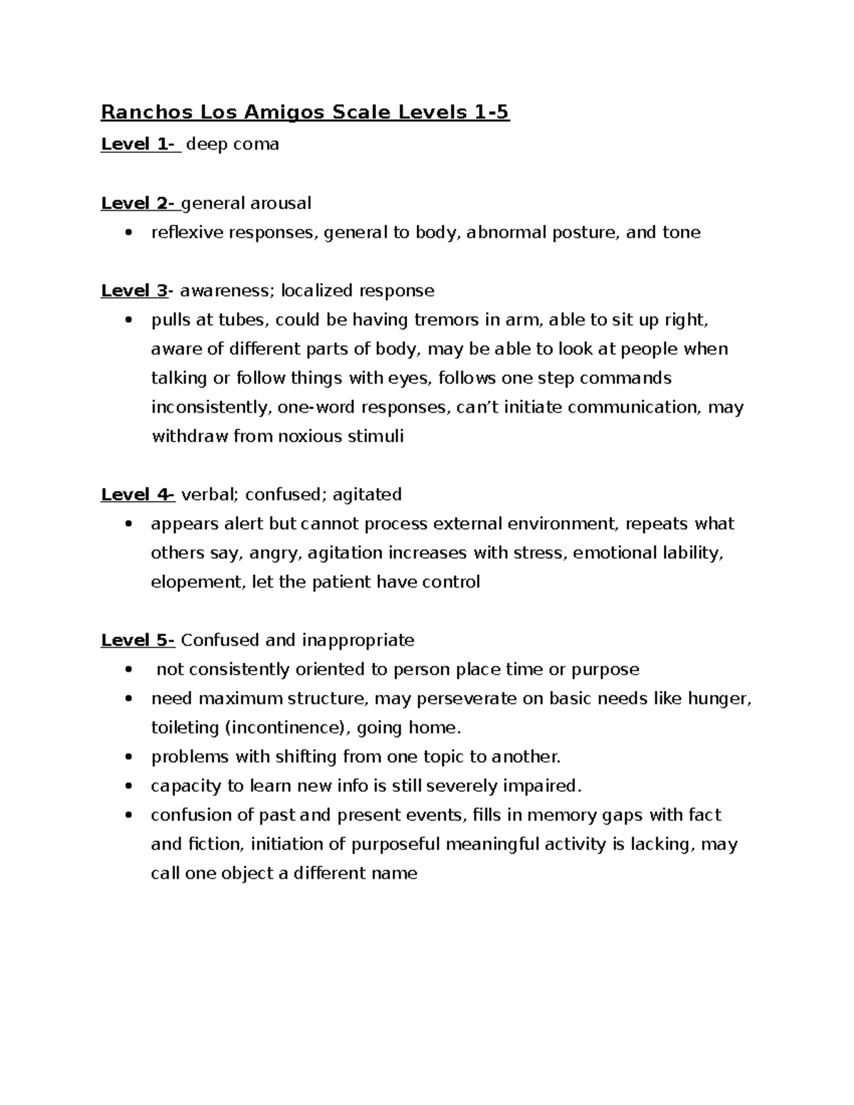 Ranchos Levels Meaning - Ranchos Los Amigos Scale Levels 1- Level 1 ...